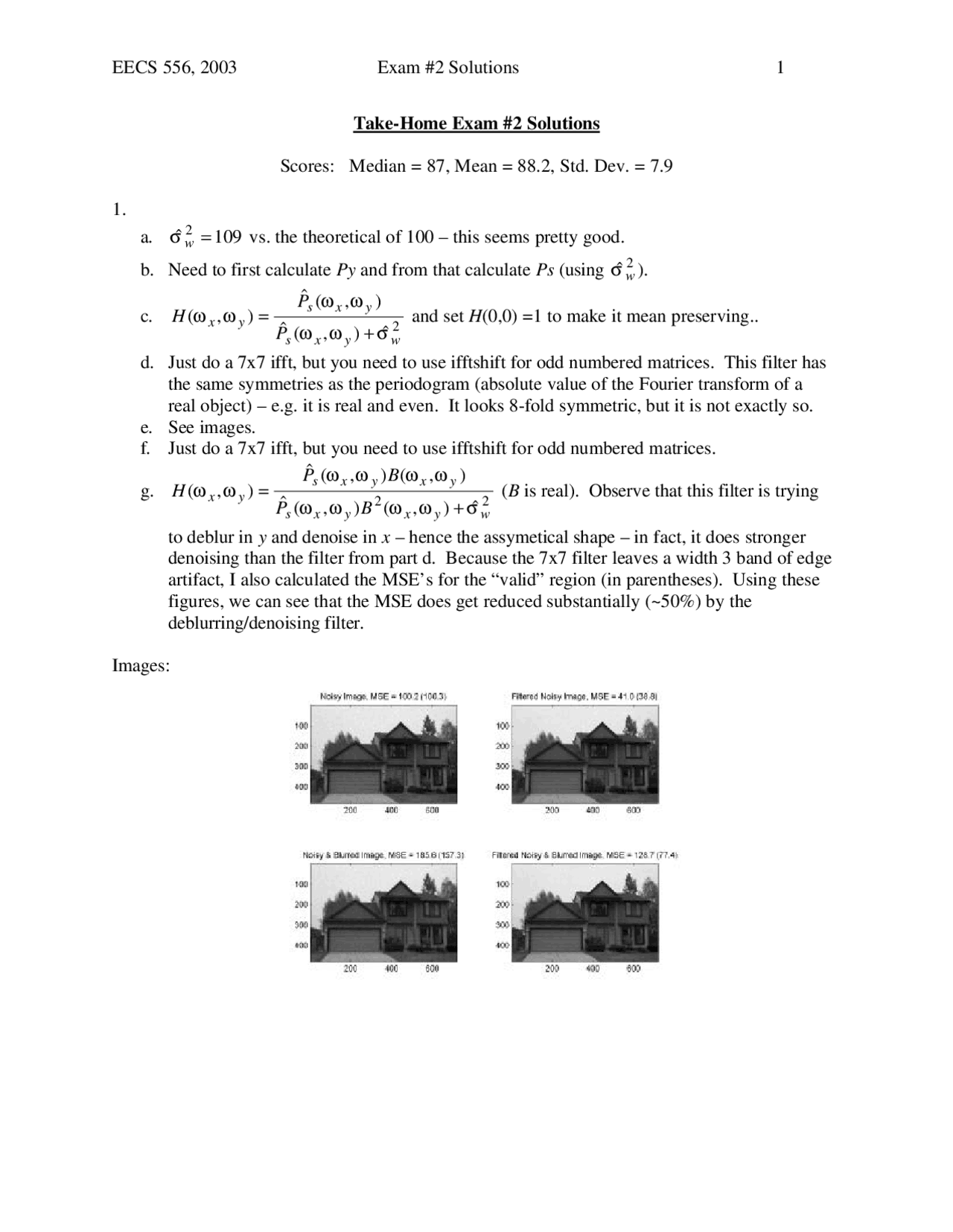 Questions with Solution of Image Processing - Exam 2 - Fall 2003 | EECS 556 - Docsity