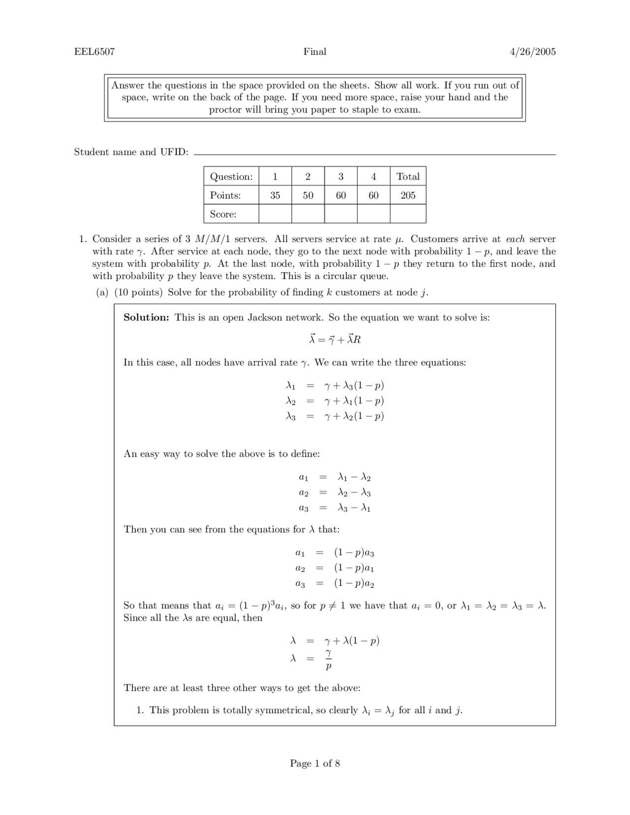 Final Exam Paper Queuing Theory And Data Communications 2005 Eel