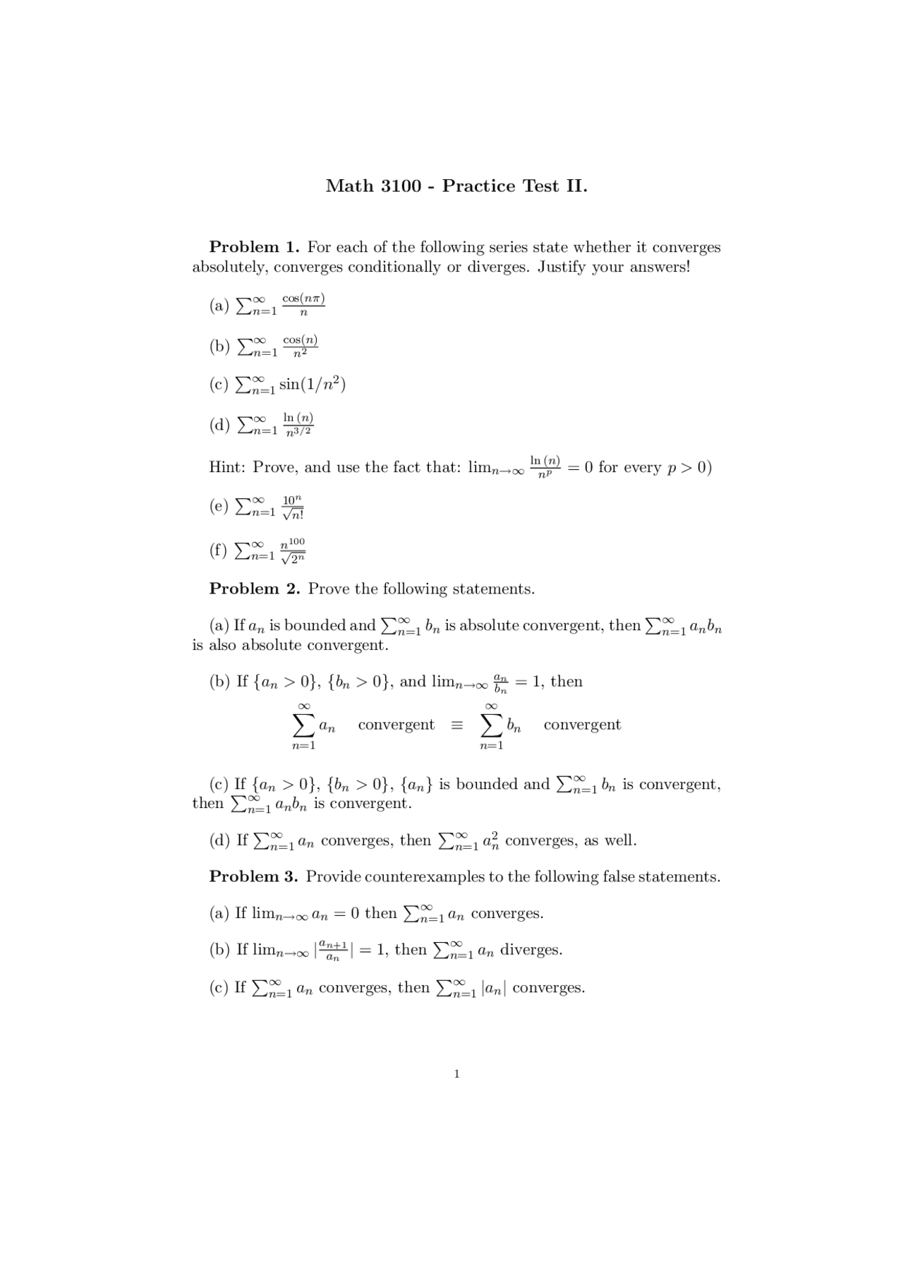 Sequences And Series Practice Problems For Test Math 3100 Docsity