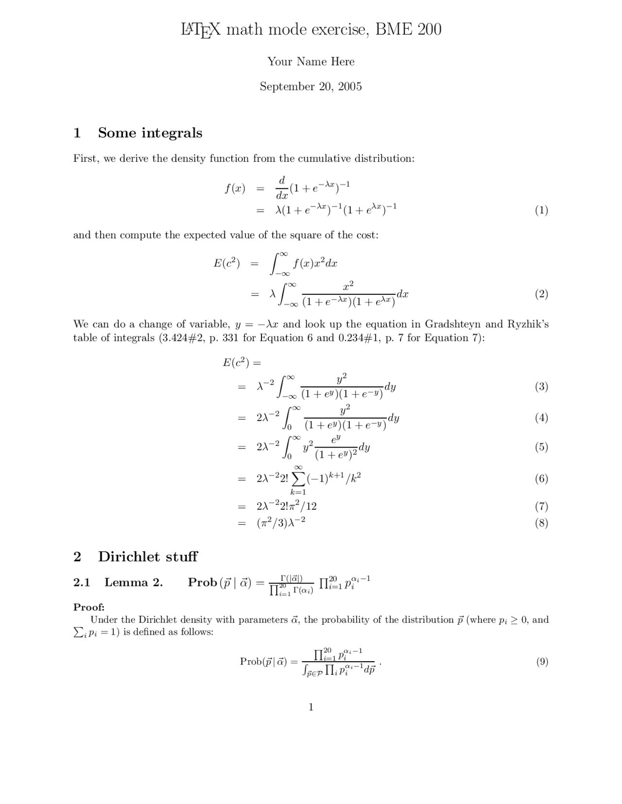 Latex Mathematics Mode Exercise - Research Teaching In Bioinformatics
