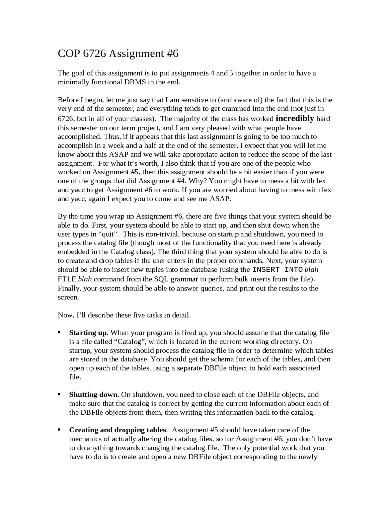 Assignment Six For Database System Implementation Cop 6726