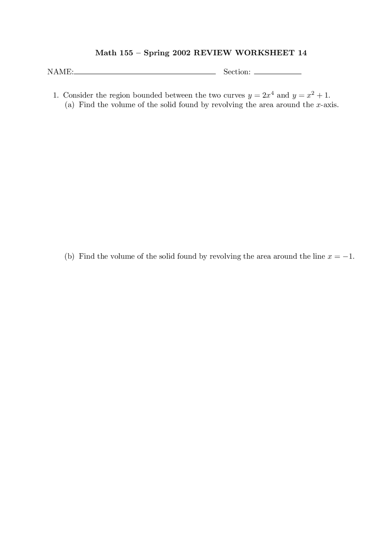 Review Worksheet 14 Calculus 1 Math 155 Docsity