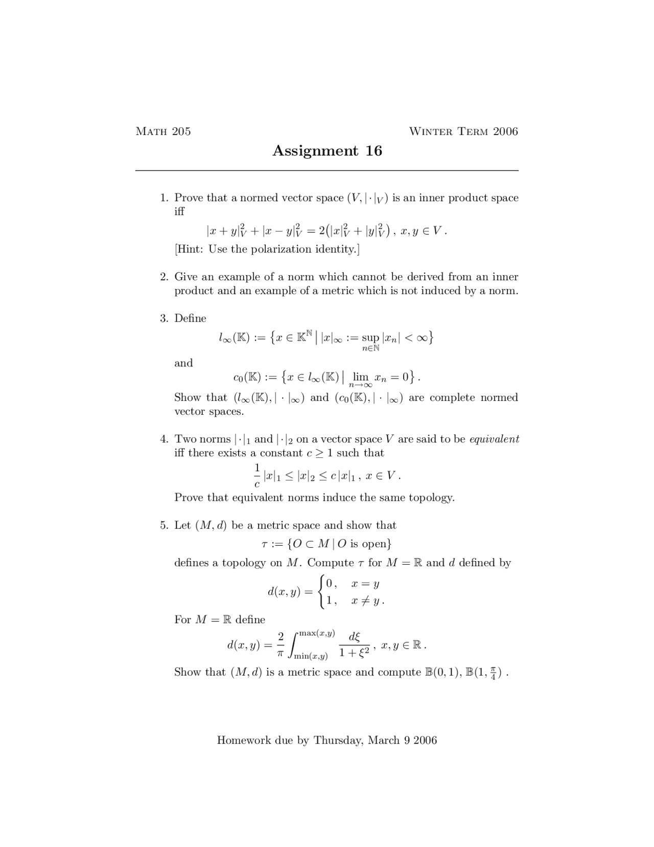 Solved Assignment 16 Introduction Graduate Analysis Math 205 Docsity