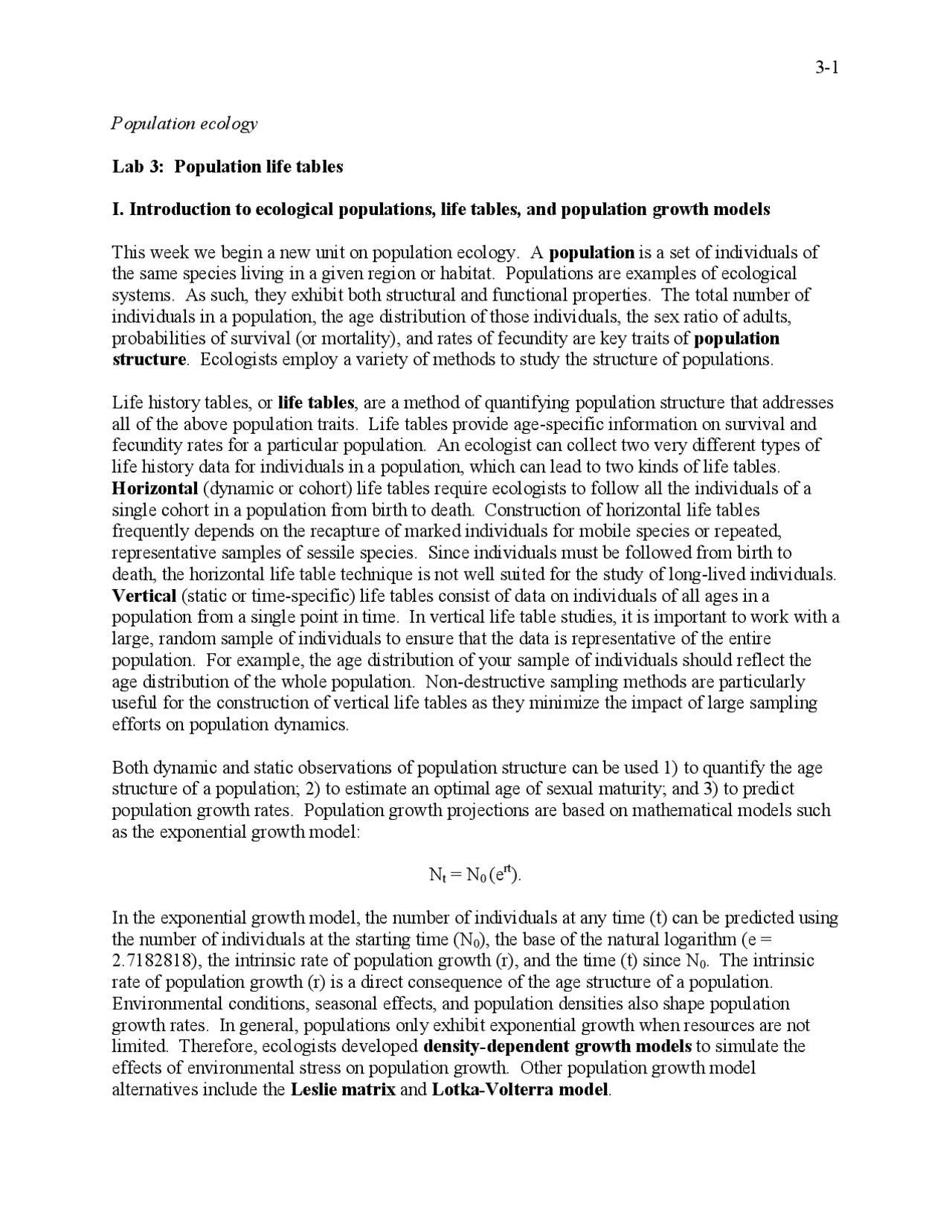 Laboratory 3 Population Life Tables Pcb 3043 Docsity