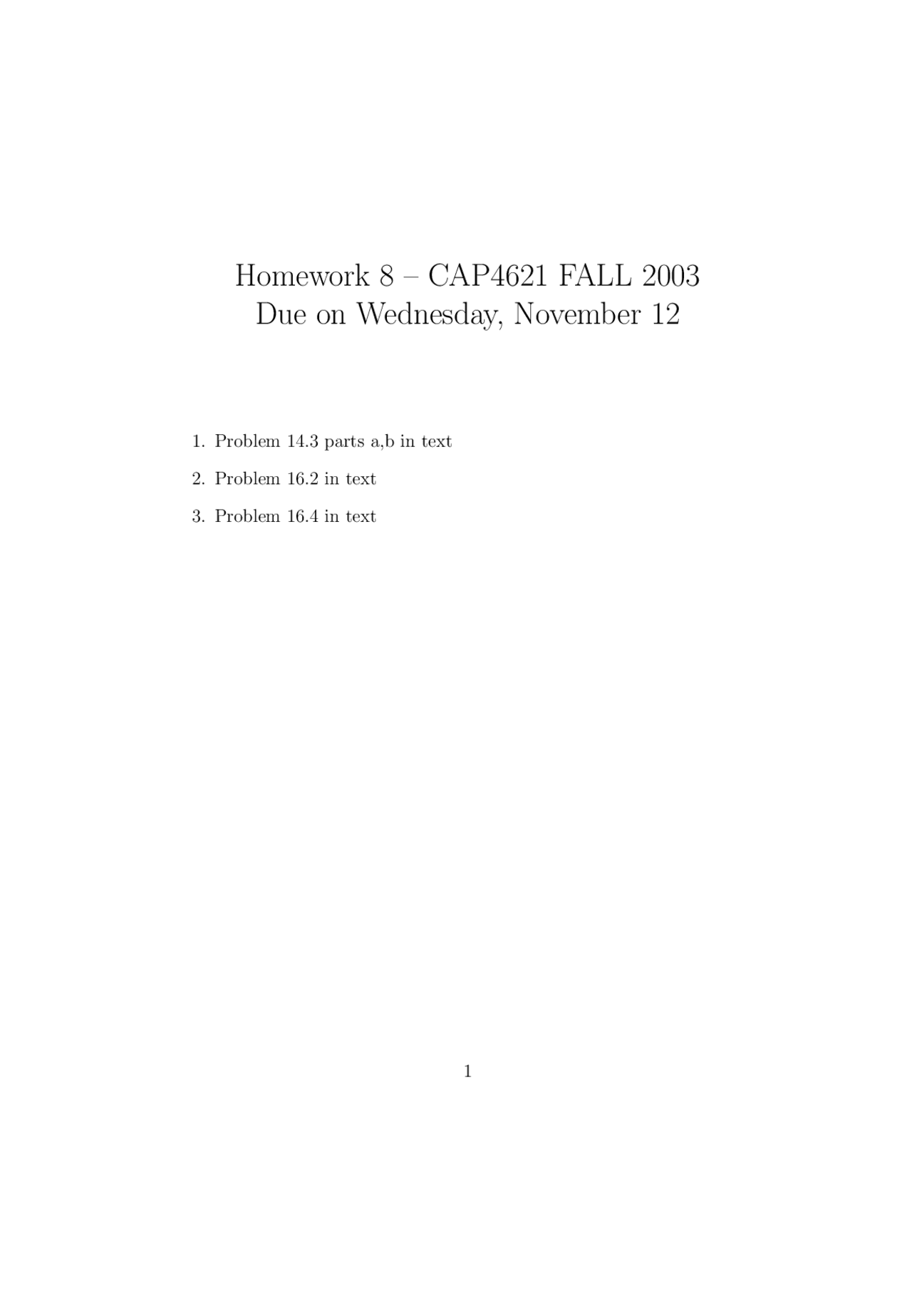 Problem Set 8 Artificial Intelligence Cap 4621 Docsity