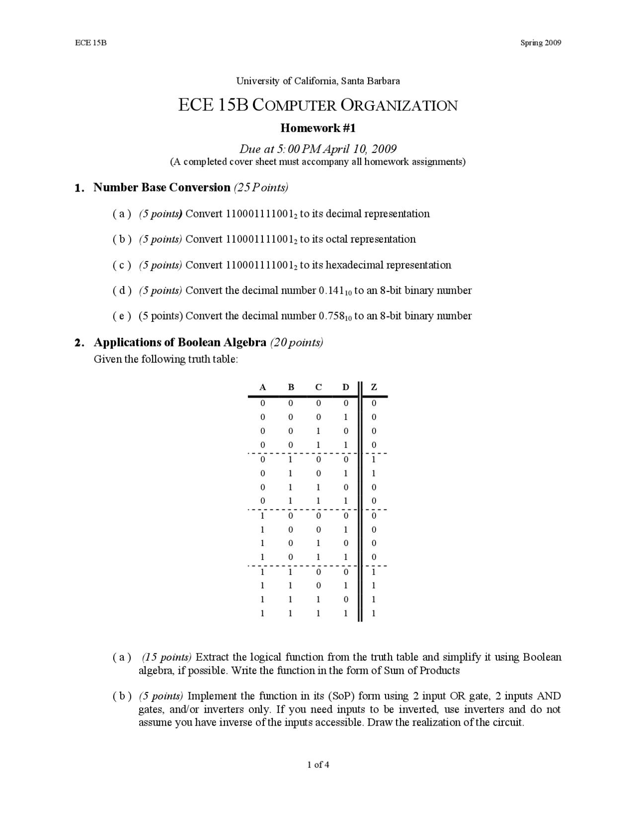 Homework 1 Questions Computer Organization Me 15 Assignments