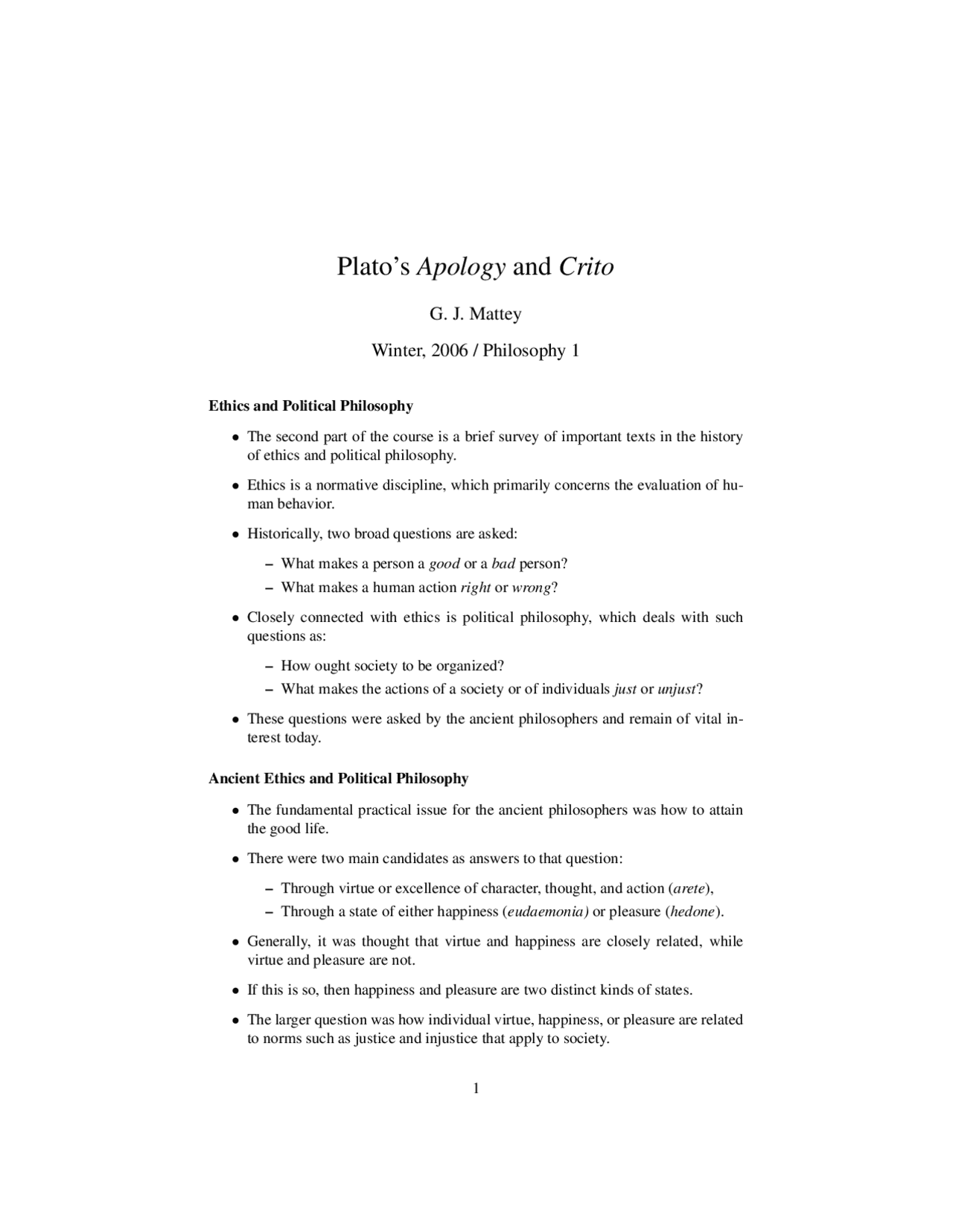 Plato's Apology and Crito - Introduction to Philosophy | PHI 001 - Docsity