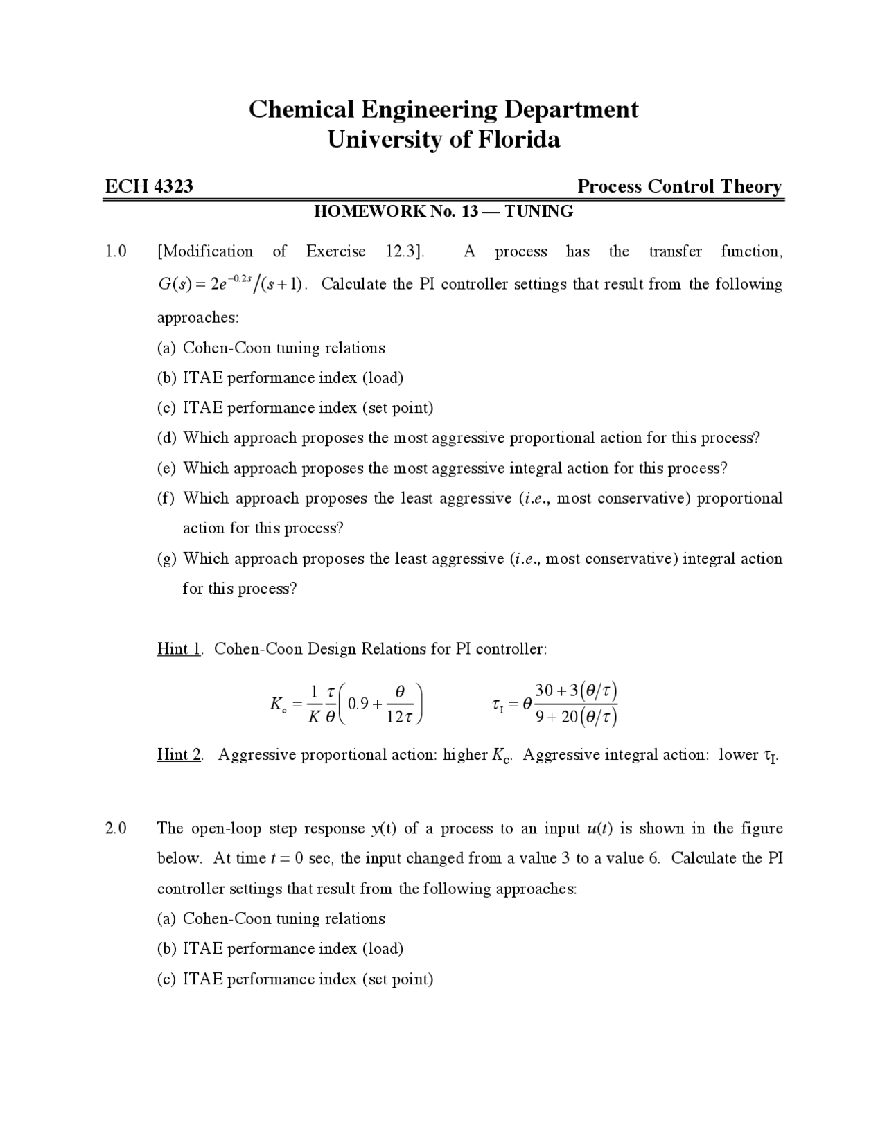Tuning Homework 13 Process Control Theory Ech 4323 Docsity