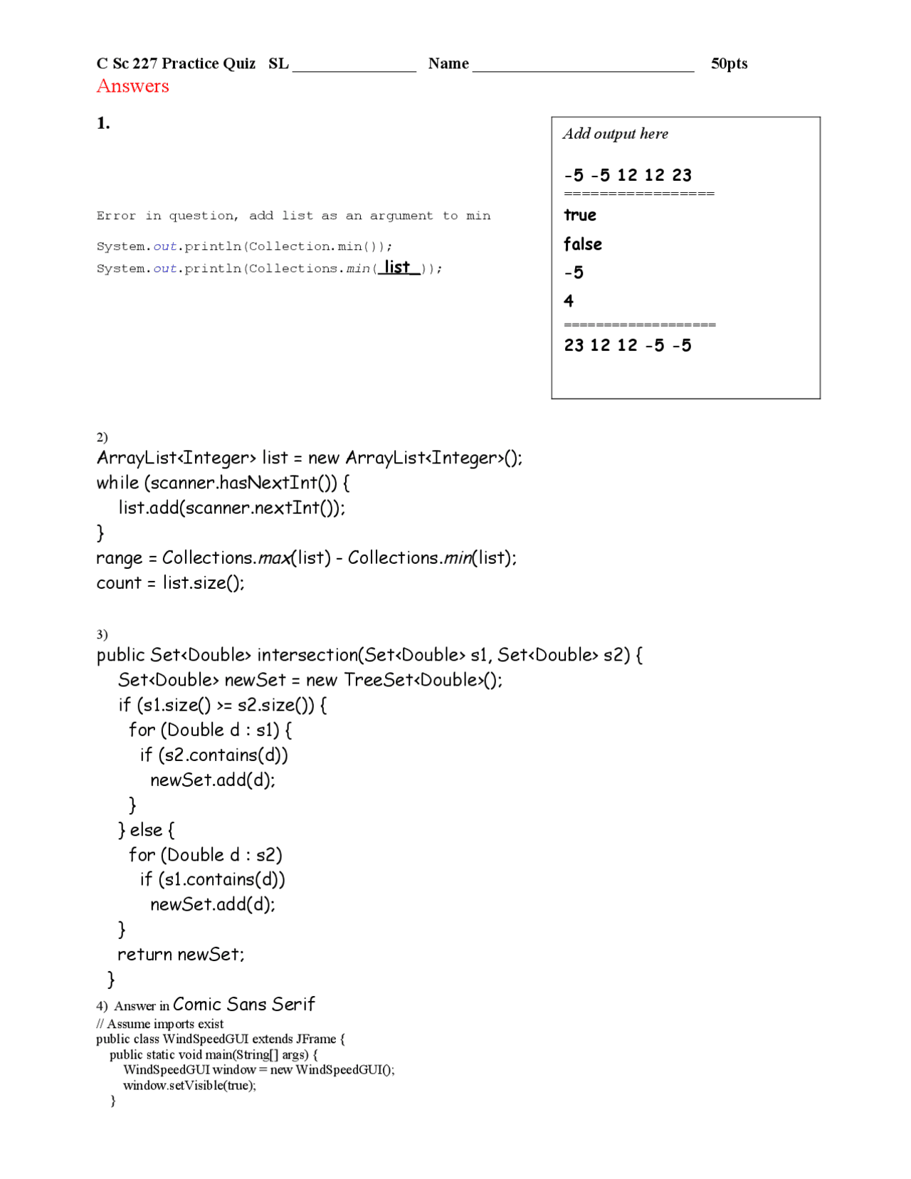 Practice Quiz With Answers Program Design And Development C Sc 227 Docsity