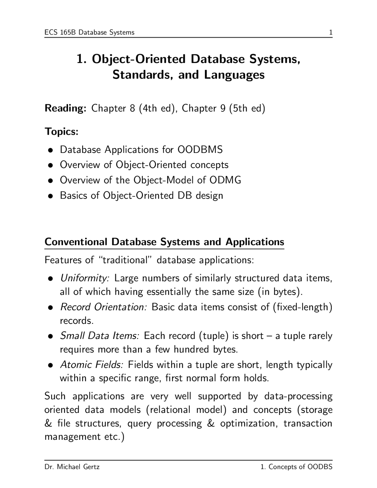 Object Oriented Database Systems Standards And Languages Ecs 165b Docsity