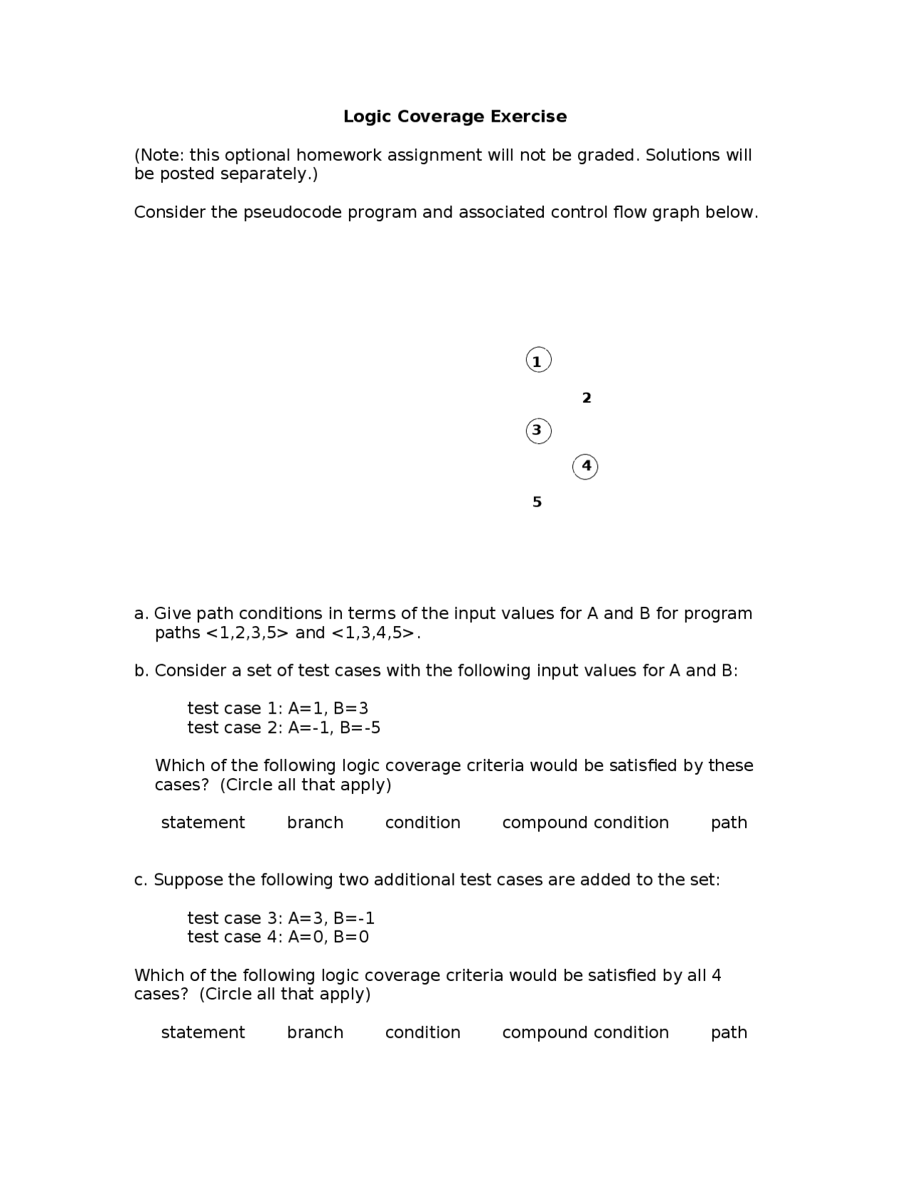 Logic Coverage Exercise - Software Engineering | CEN 5035 - Docsity