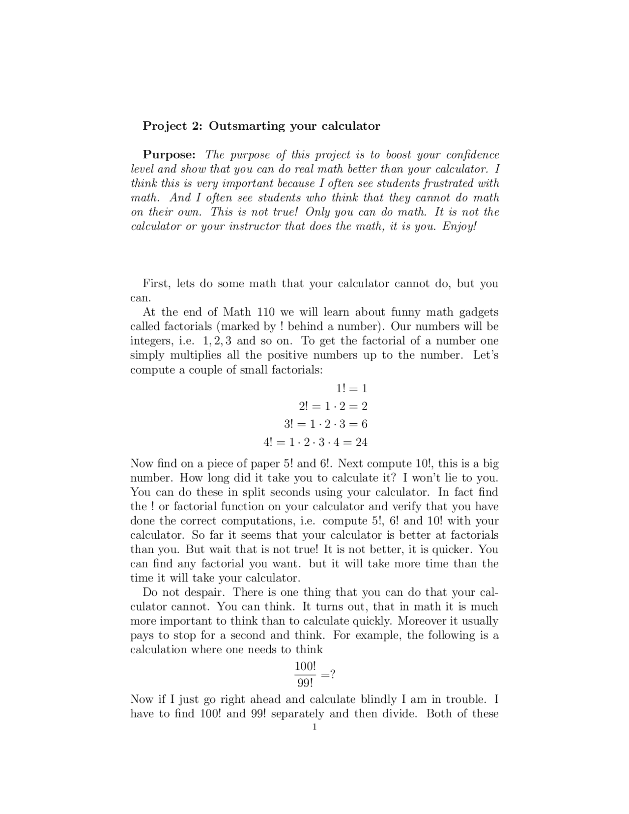 Project 2: Outsmarting your Calculator | MATH 110 | Study Guides, Projects, Research Algebra ...