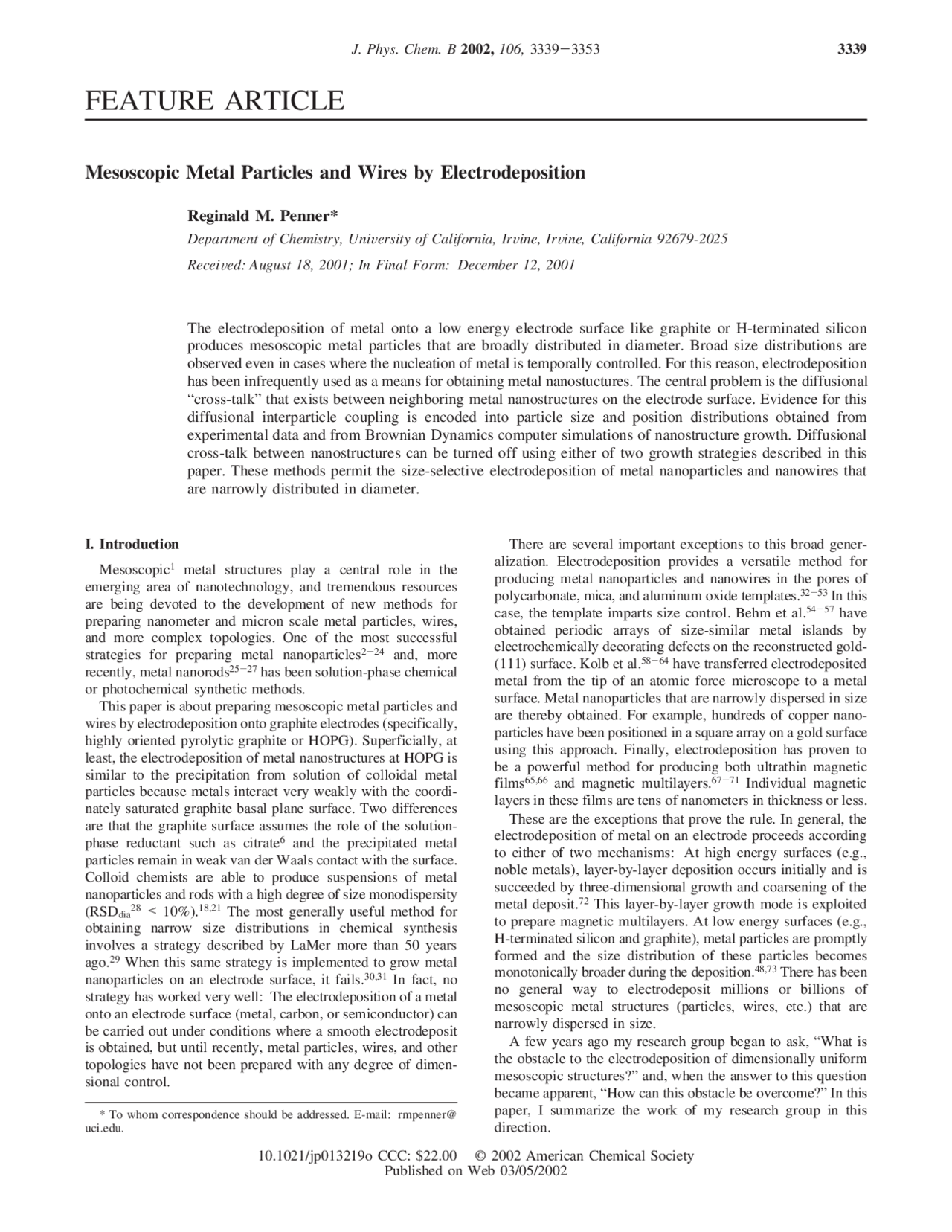 Mesoscopic Metal Particles and Wires by Electrodeposition | Physics 18 ...