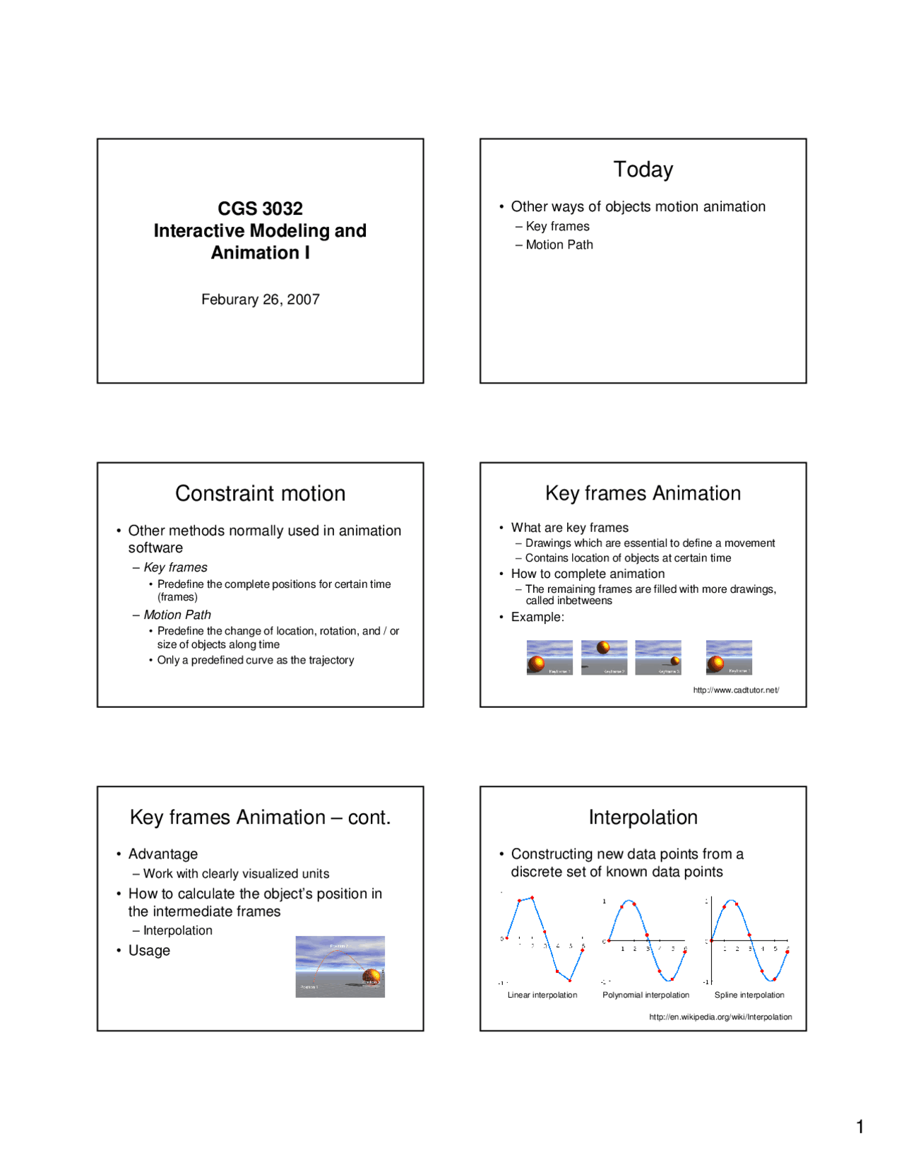 Object Motion Animation Key Frames And Motion Path Cgs 3032 Docsity