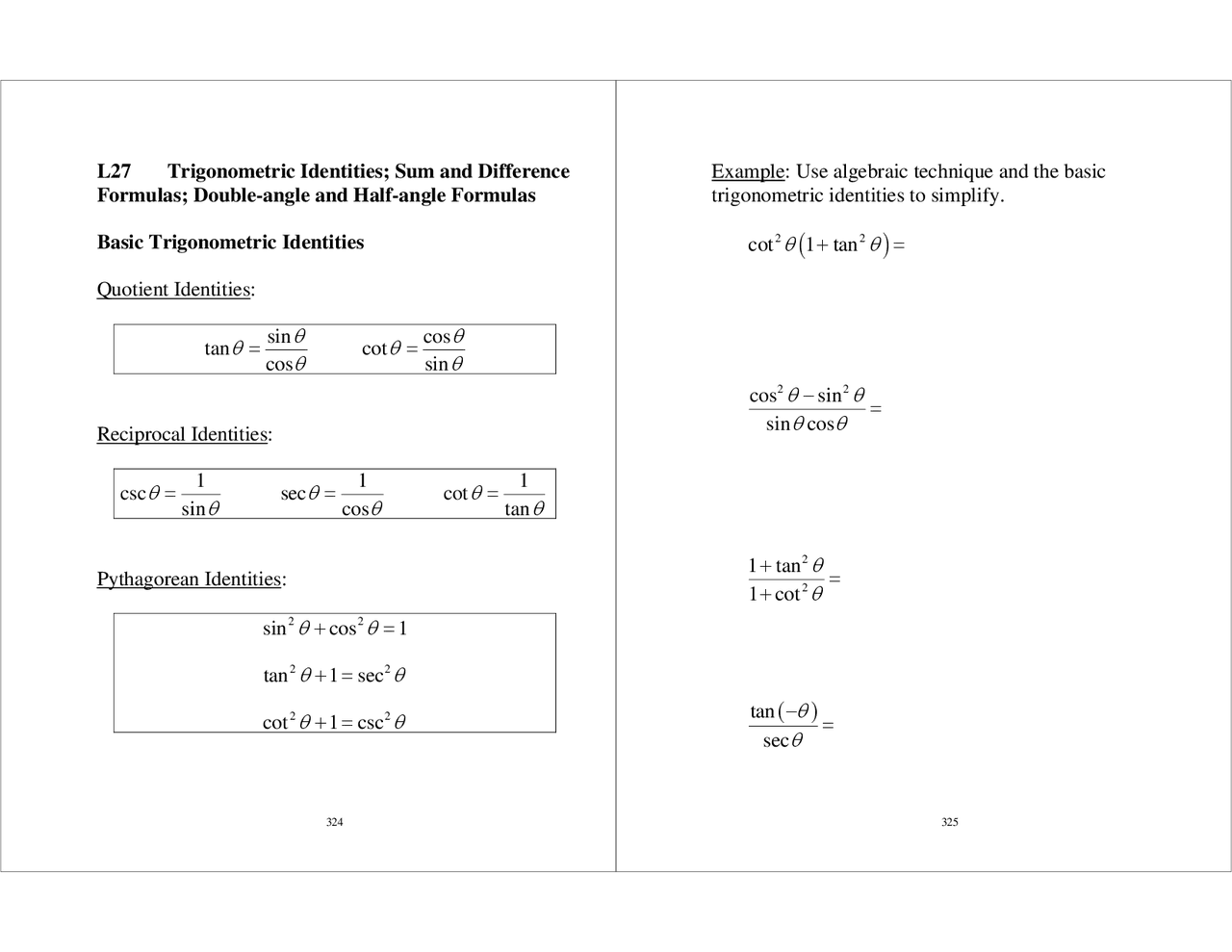 Trigonometric Identities Docsity