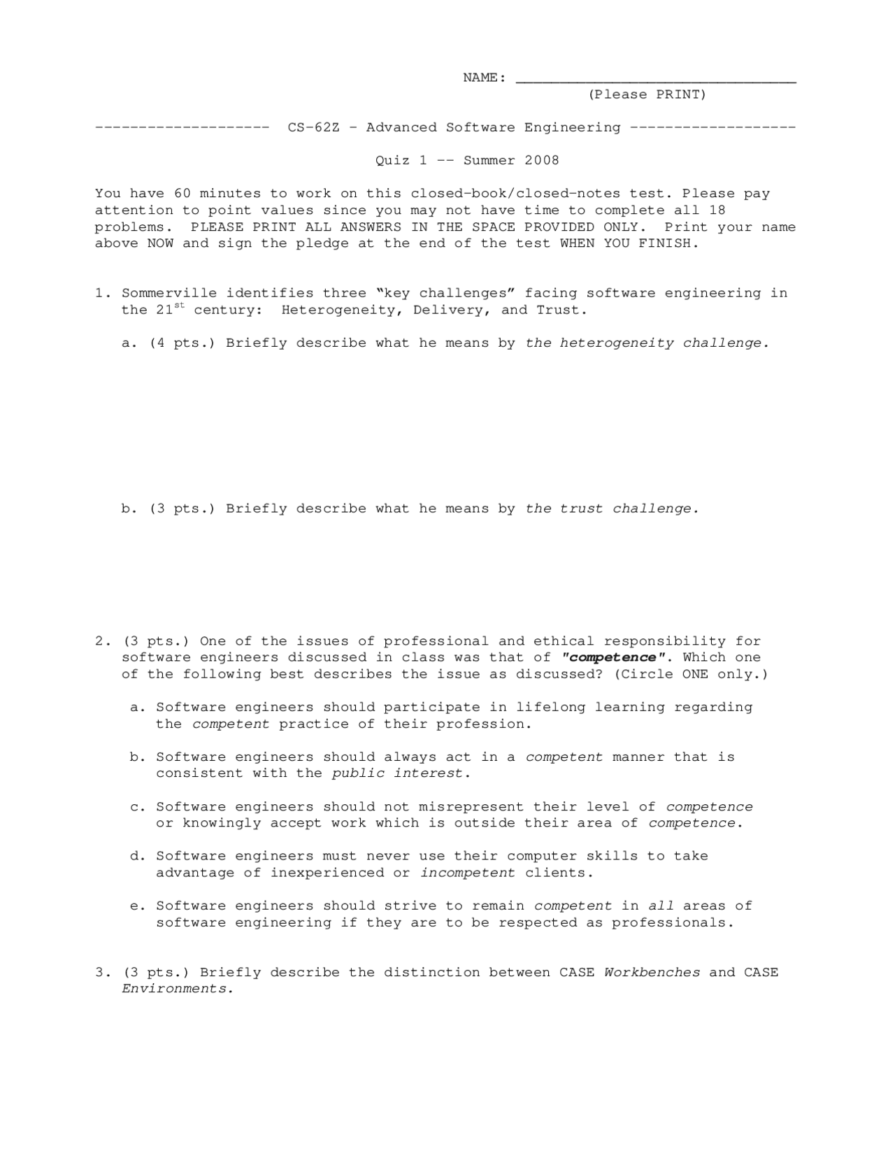 Quiz 1 Questions For Advanced Software Engineering Cen 5035 Docsity