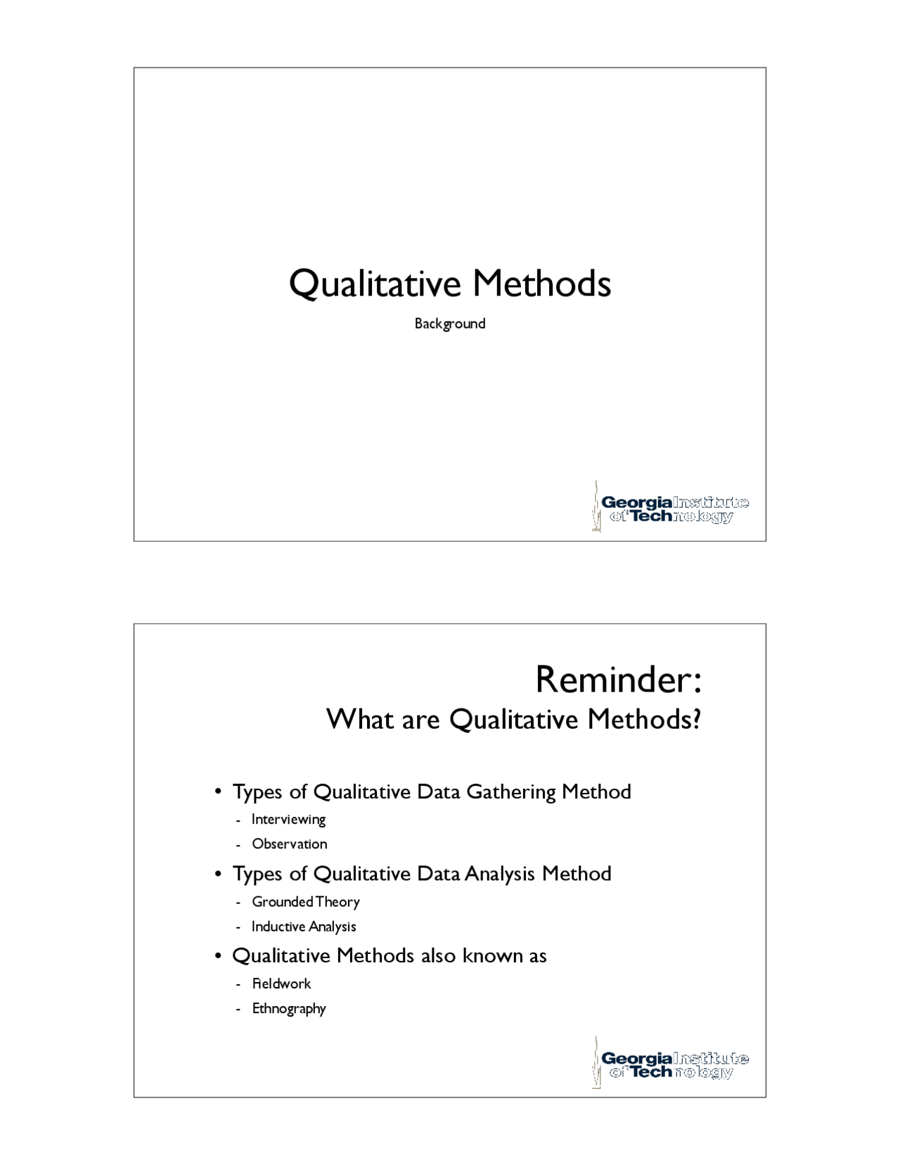 Qualitative Methods Lecture Slides Cs 6455 Docsity