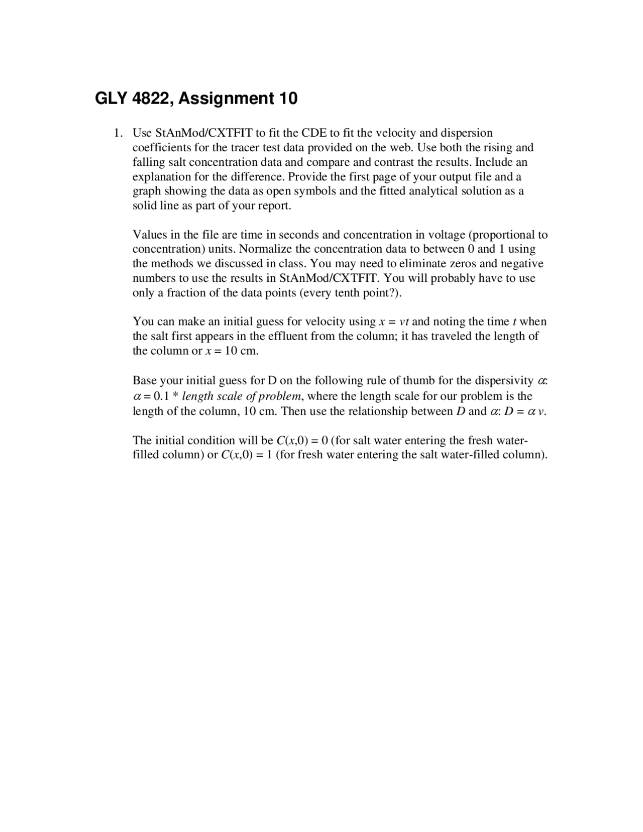 Assignment 10 Introduction To Hydrogeology Gly 4822 Docsity