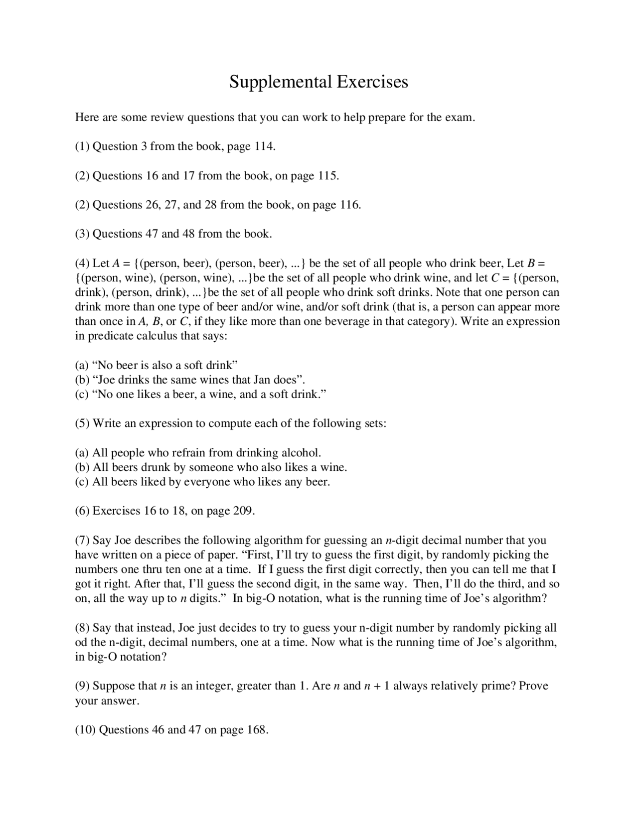 10 Exercises On Application Of Discrete Structure Exam 1 Cot 3100