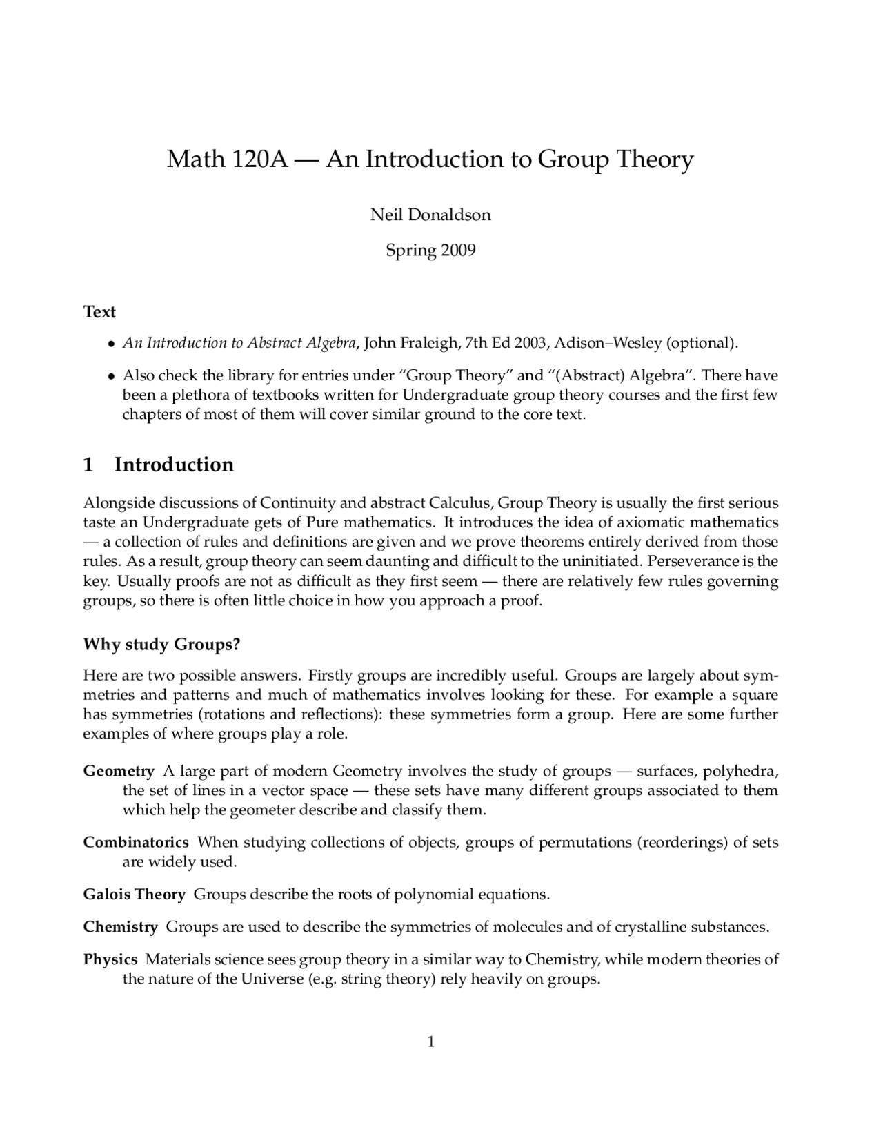 Notes On An Introduction To Group Theory Math 120 Docsity