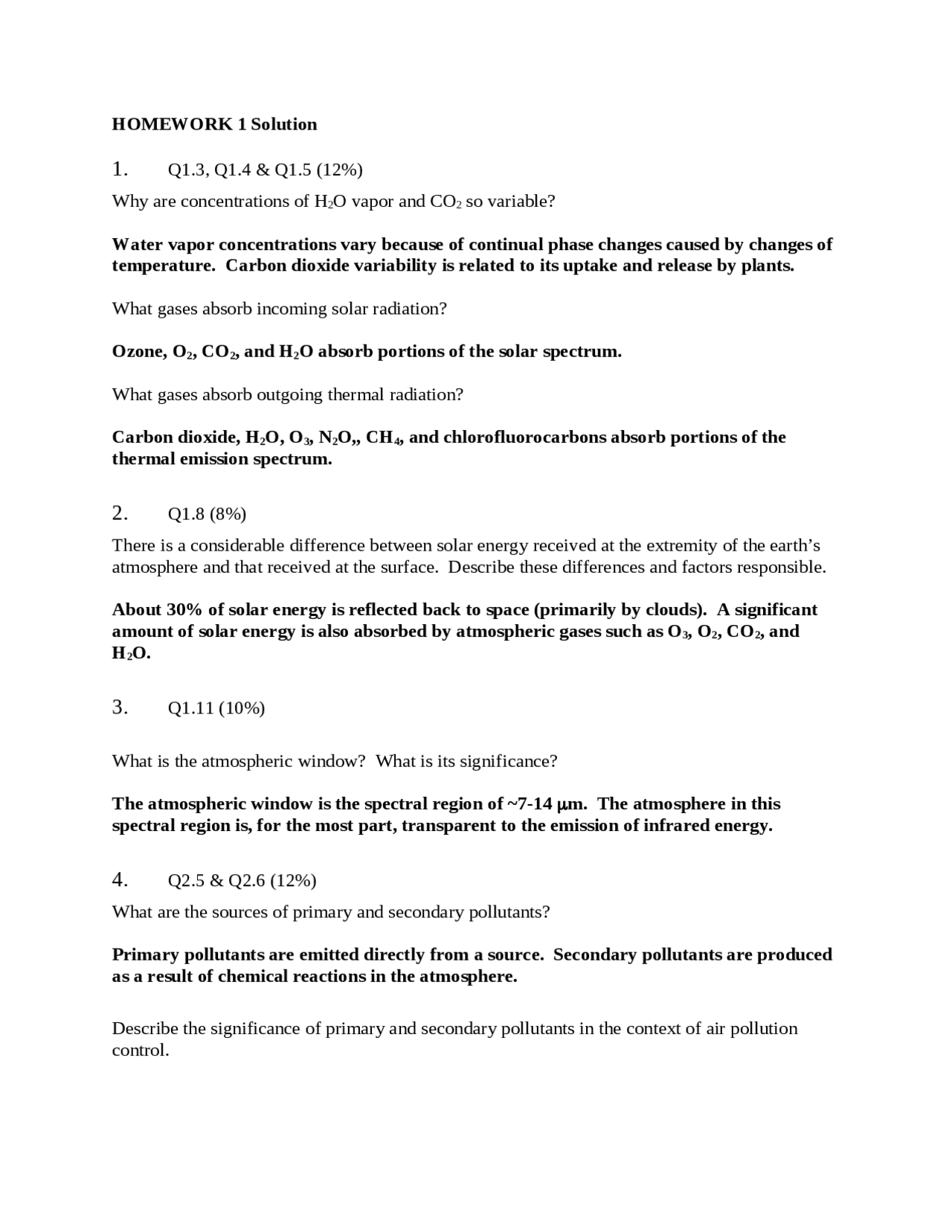 Homework 1 Solutions For Elements Atmosphere Pollution Env 4101 Docsity
