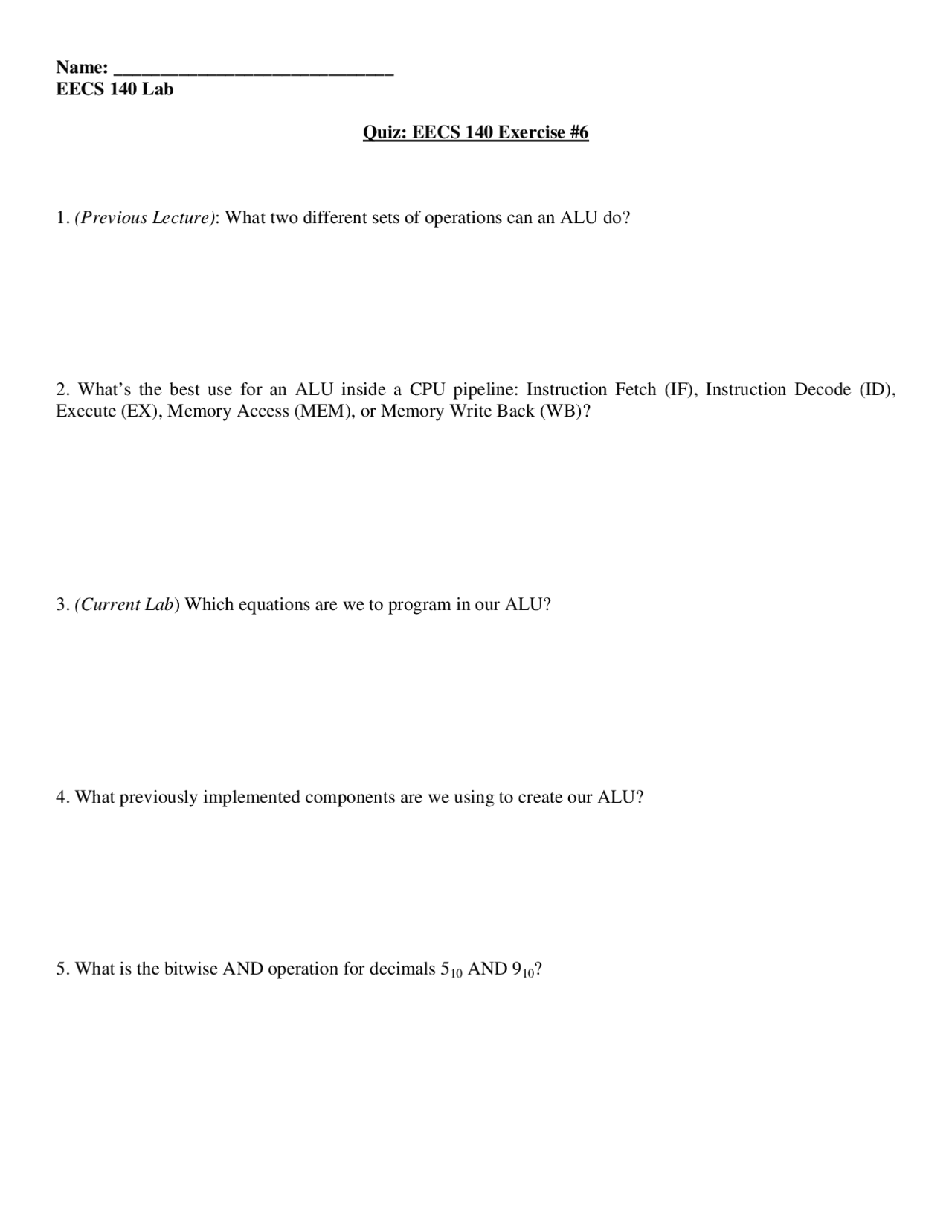 Quiz Exercise 6 Introduction To Digital Logic Design Eecs 140 Docsity 6565