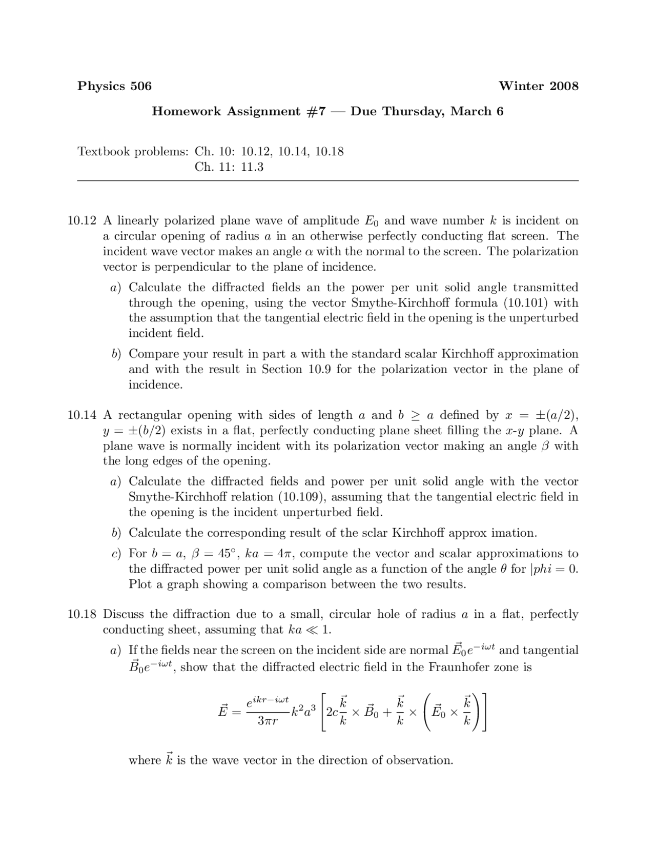 Assignment 7 Electricity And Magnetism Ii Physics 506 Assignments