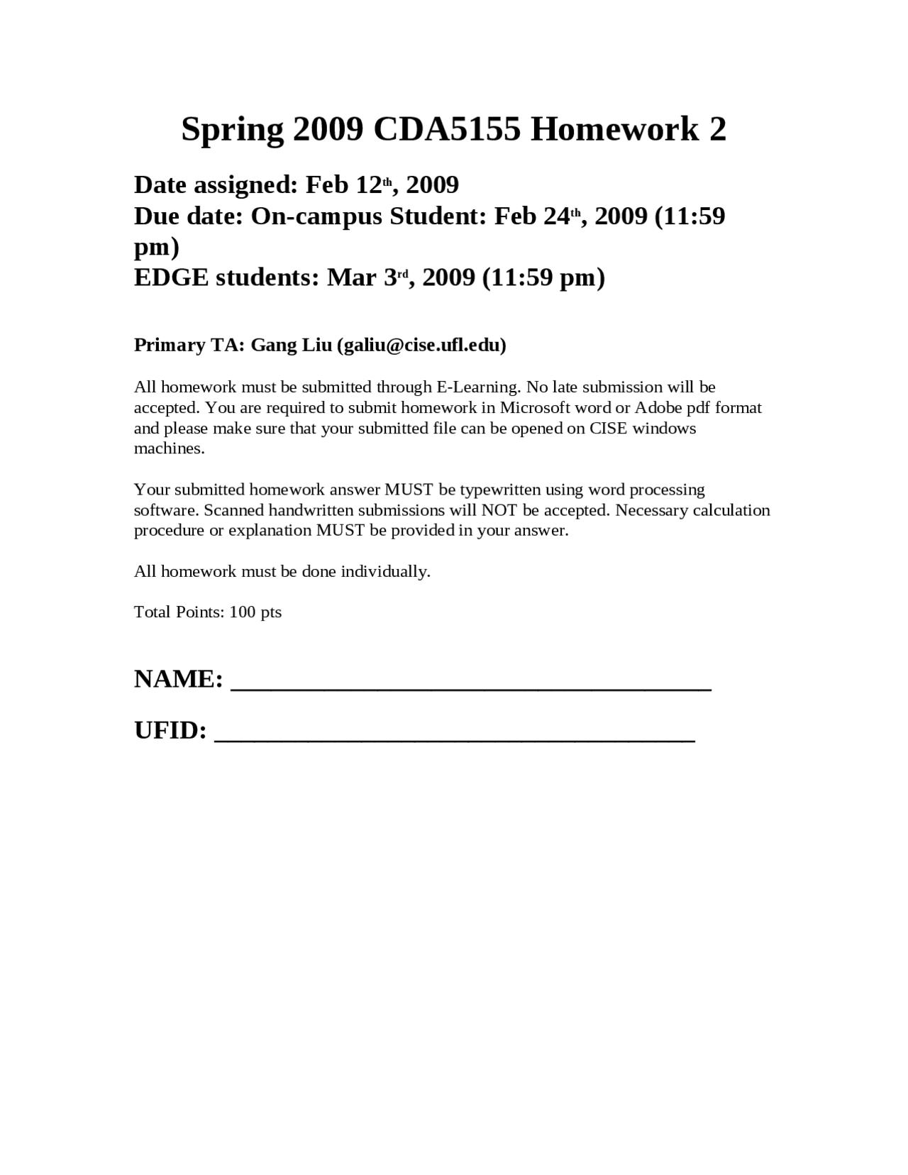 Homework 2 For Computer Architecture Principles Cda 5155 Docsity
