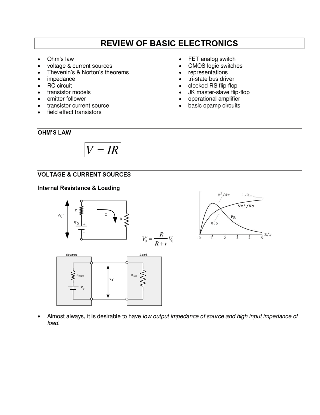 Review Sheet Of Basic Electronics Measurement And Instrumentation