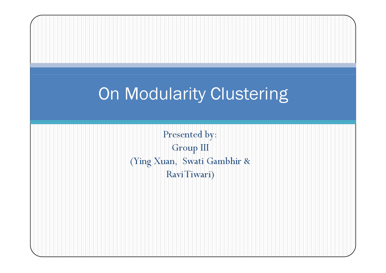 Modularity Clustering In Molecular Biology Lecture Slides Cap 5515 Docsity