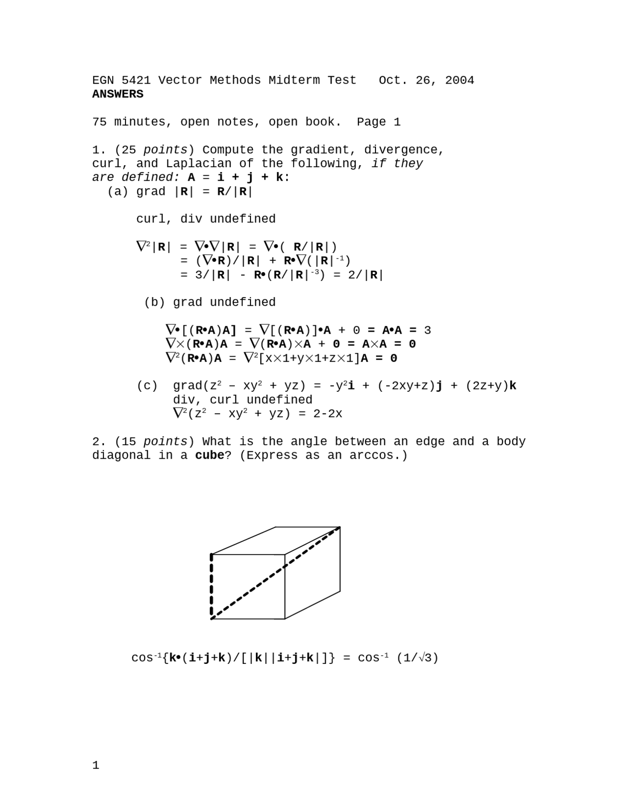 6 Questions With Answer Of Vector Method Mid Term Egn 5421 Docsity