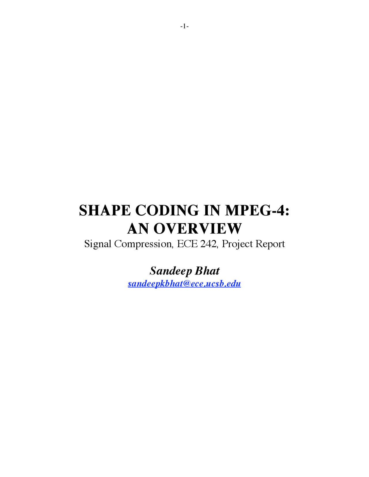 Overview Of Shape Coding In Mpeg Signal Compression Ece 242 Docsity