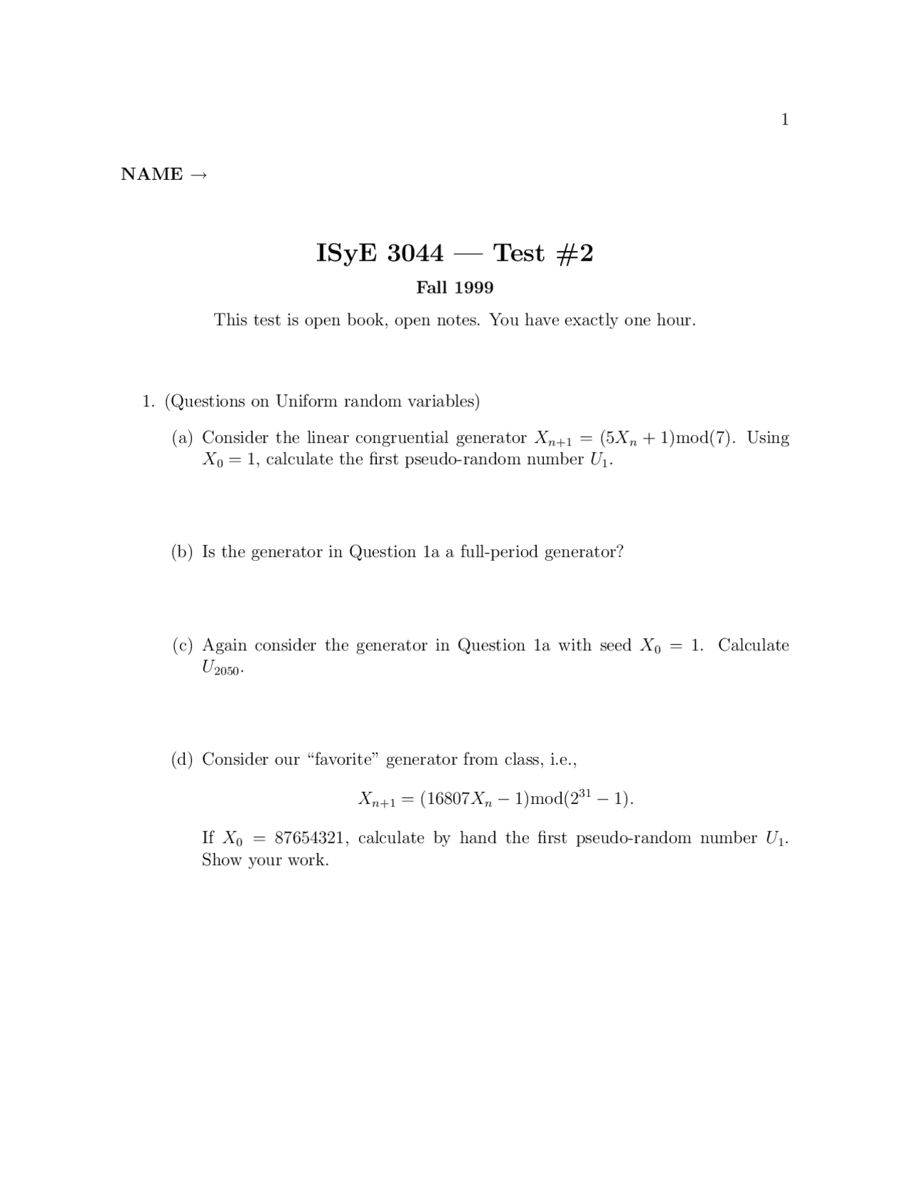 Exam 4 With 4 Questions Simulation Analysis And Design Isye 3044