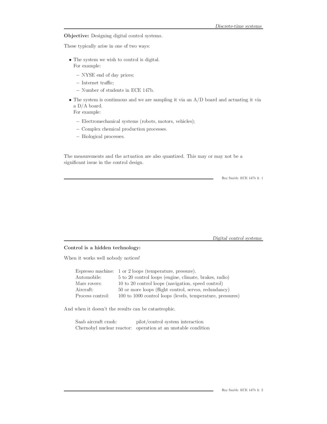 Notes On Designing Digital Control Systems Ece 147b Docsity