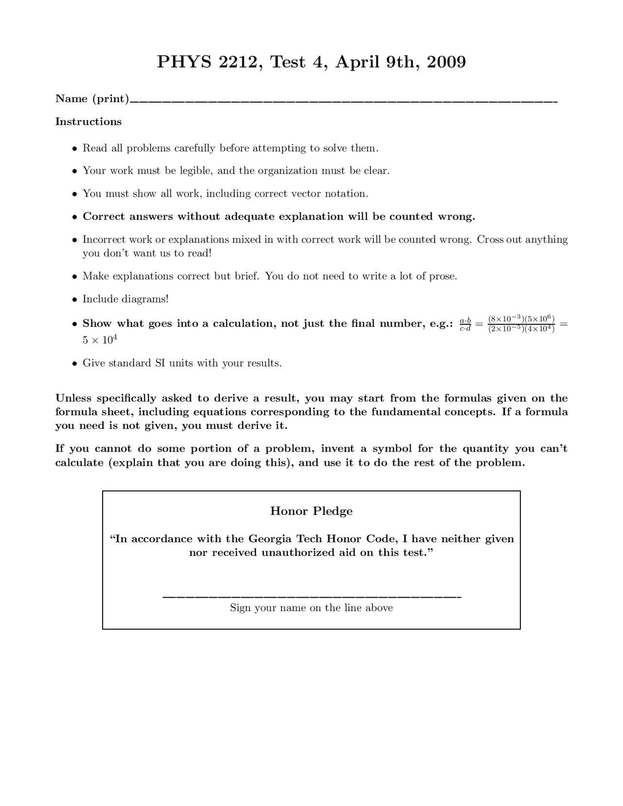 Exam 4 Practice Introduction To Physics Ii Phys 2212 Docsity