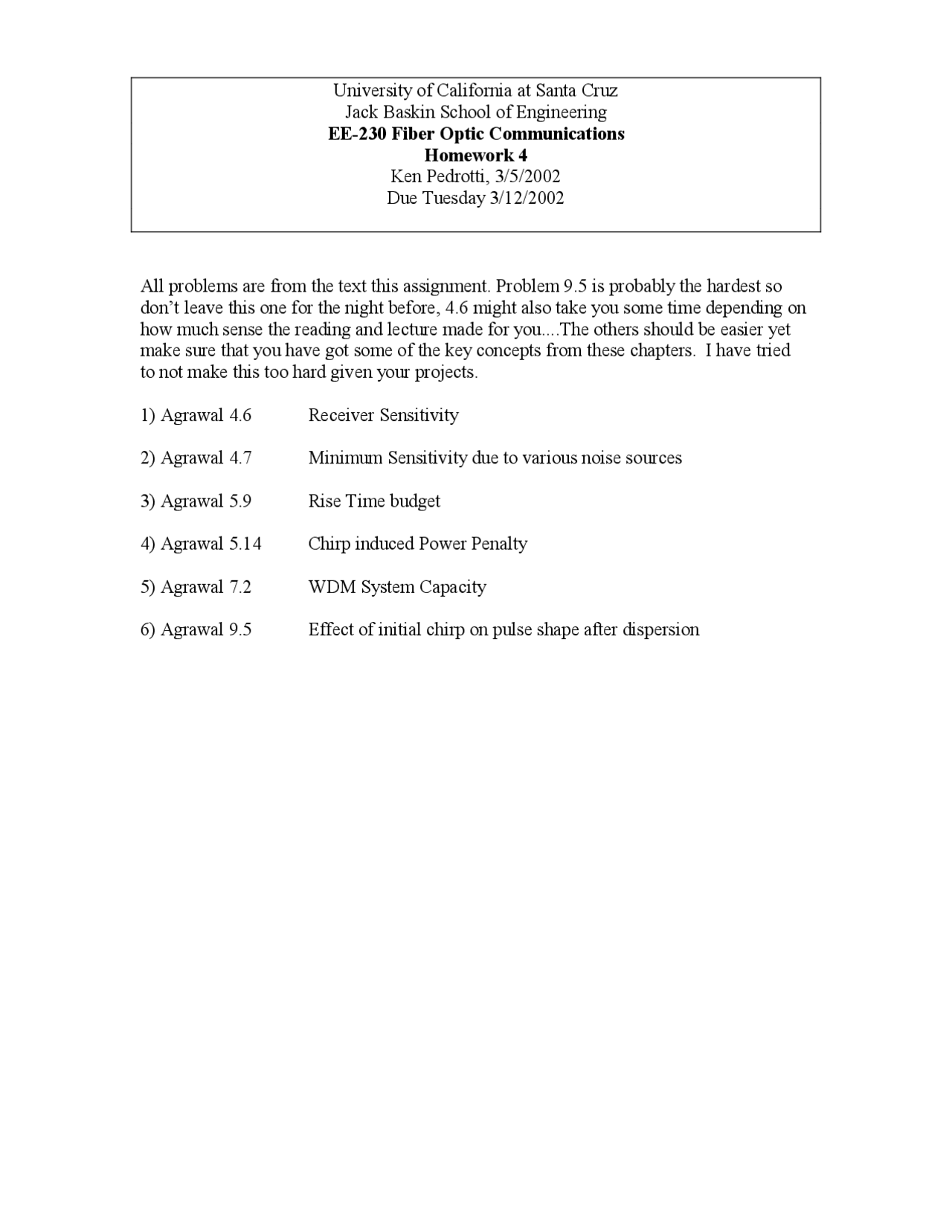 Fiber Optical Communication Assignment 4 Ee 230 Docsity