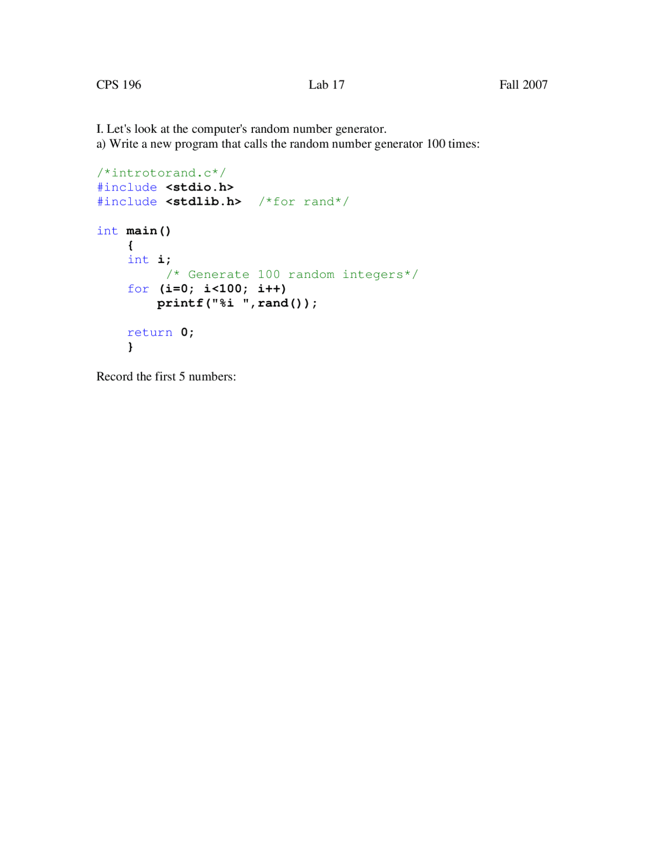 Notes For Introduction To Computer Programming Lab 17 Cps 196 Docsity