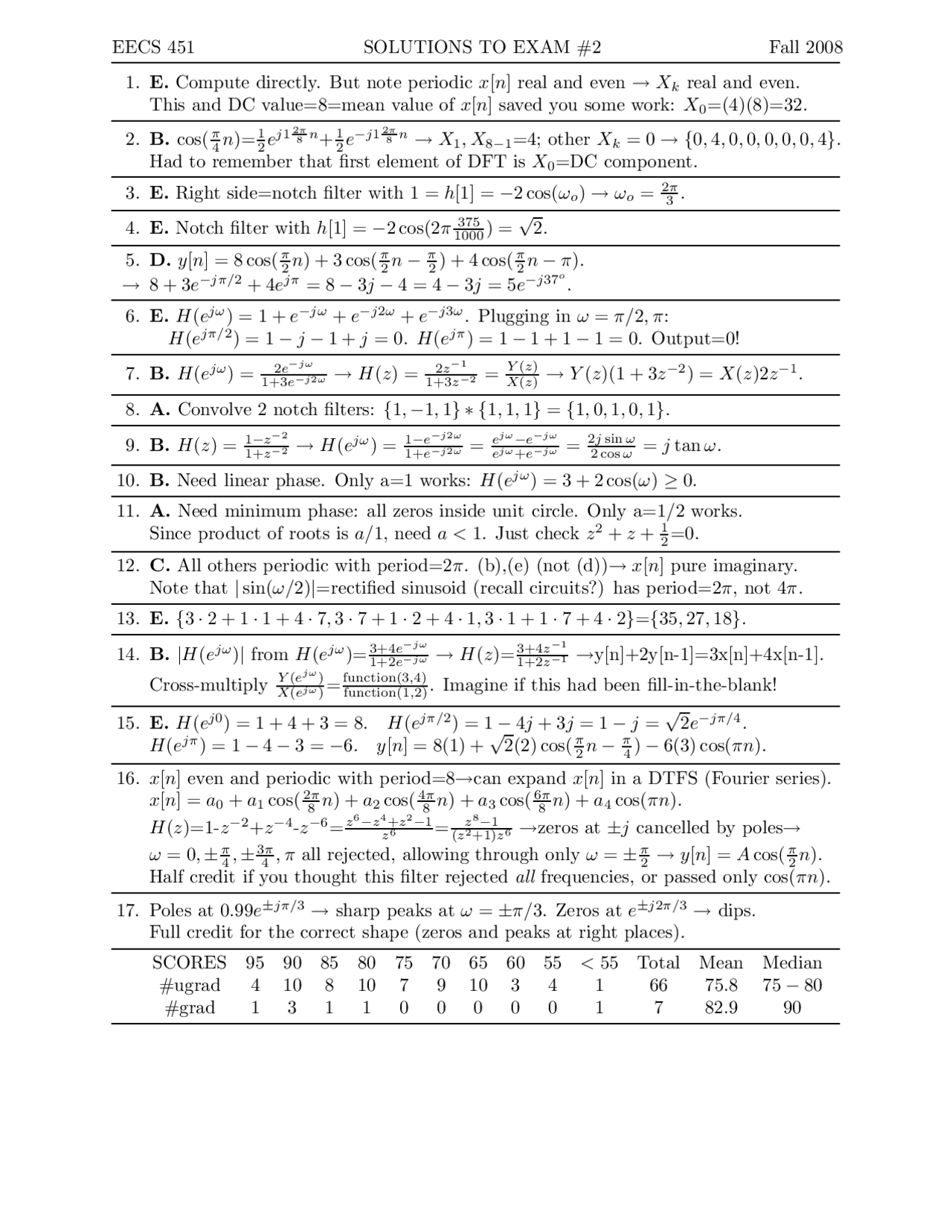 Solutions To Exam 2 Digital Signal Processing And Analysis Eecs 451