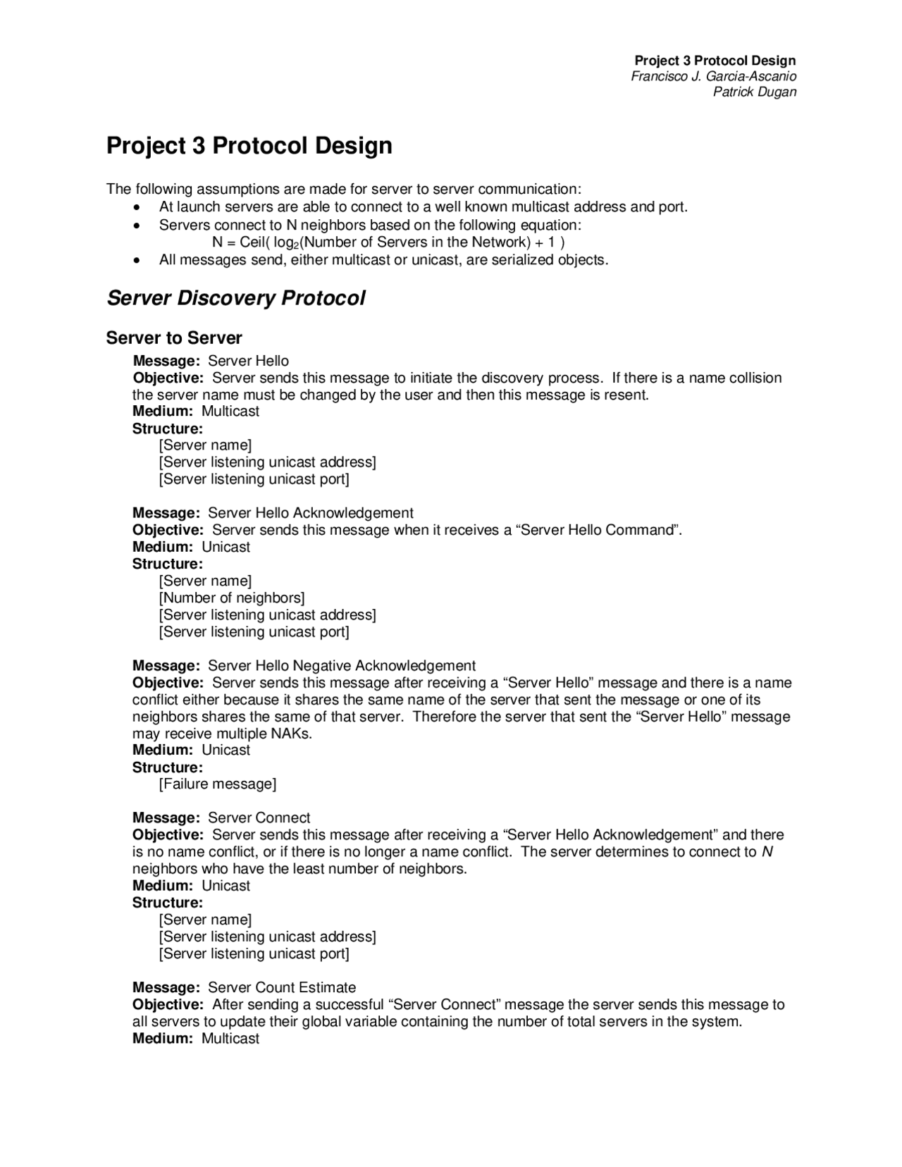Project 3 Protocol Design Distributed Operating Systems Principles
