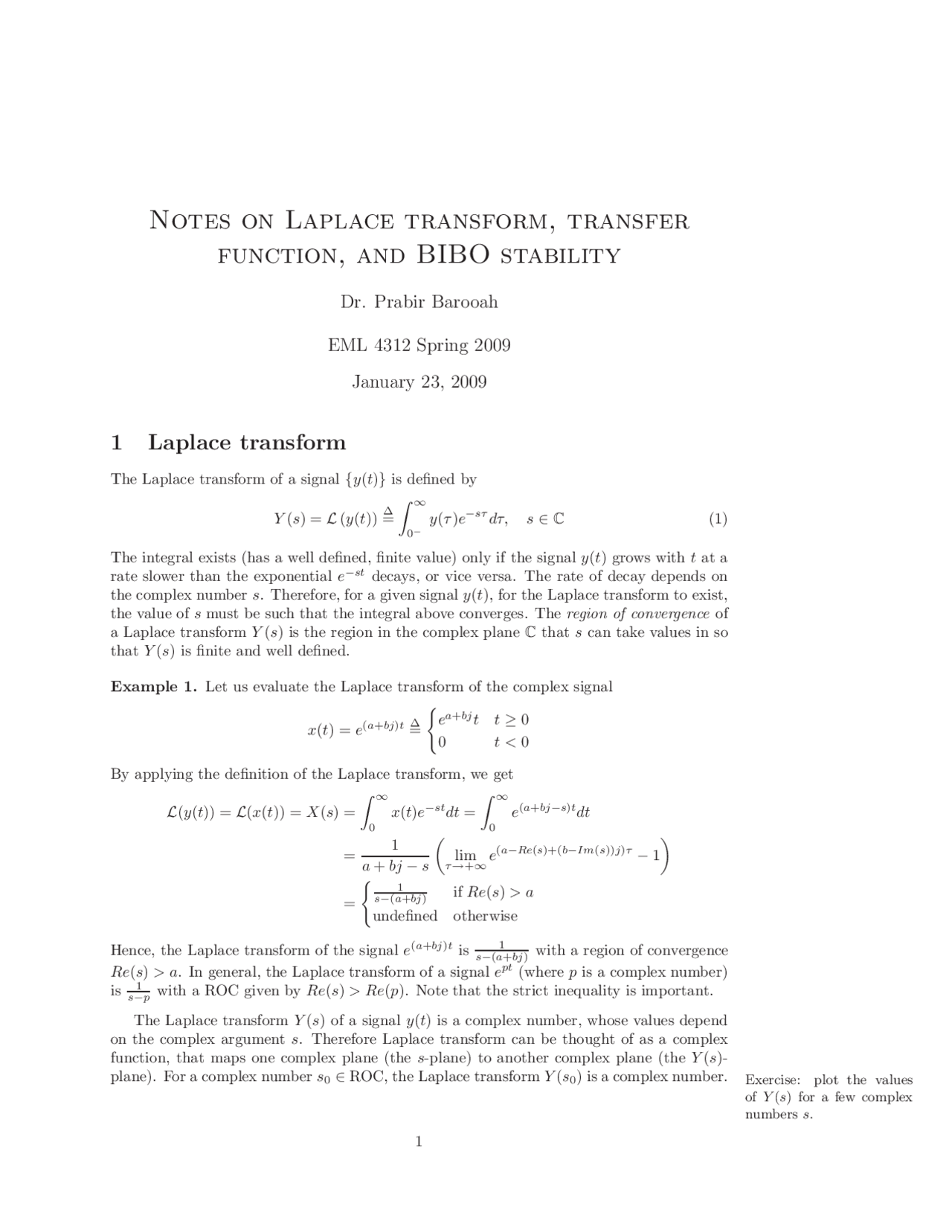 Function and BIBO Stability - Control Mechanics Engineers | EML 4312 - Docsity