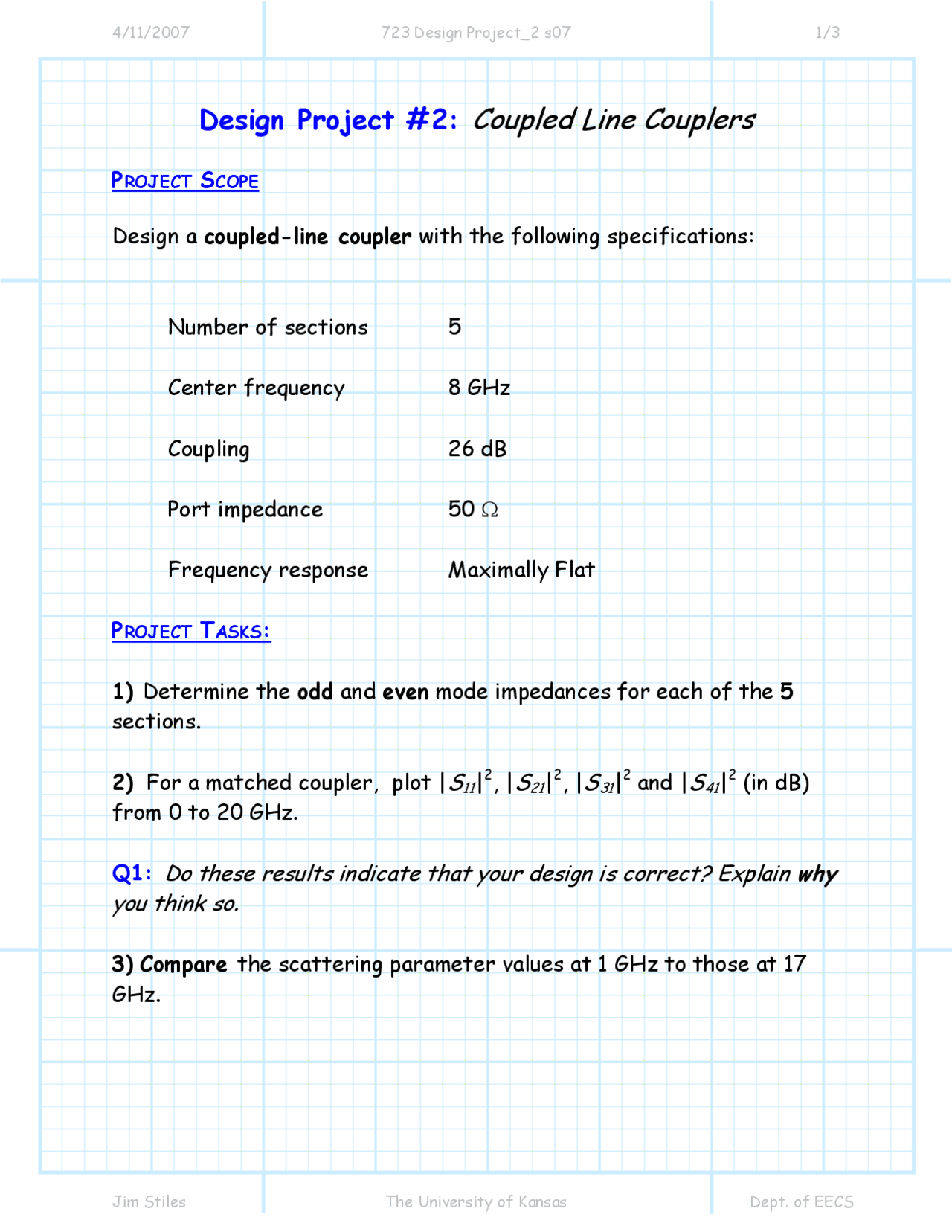 Coupled Line Couplers Design Project Eecs 723 Docsity
