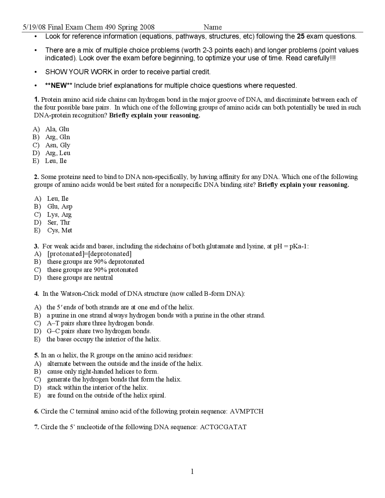 22 Multiple Choice Questions For Final Exam Biochemistry For Chemist