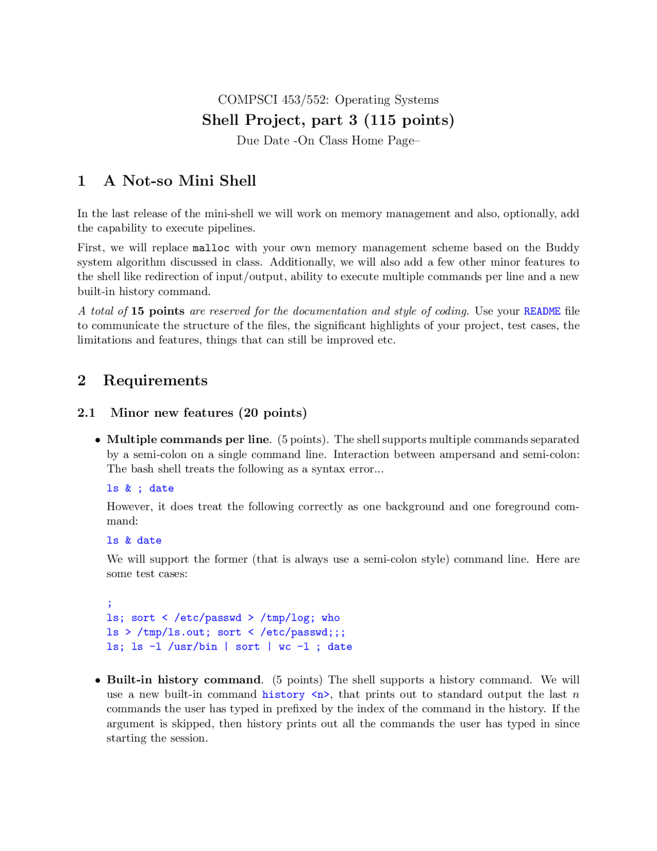 Shell Project Part 3 Operating Systems Compsci 453 Docsity 9215