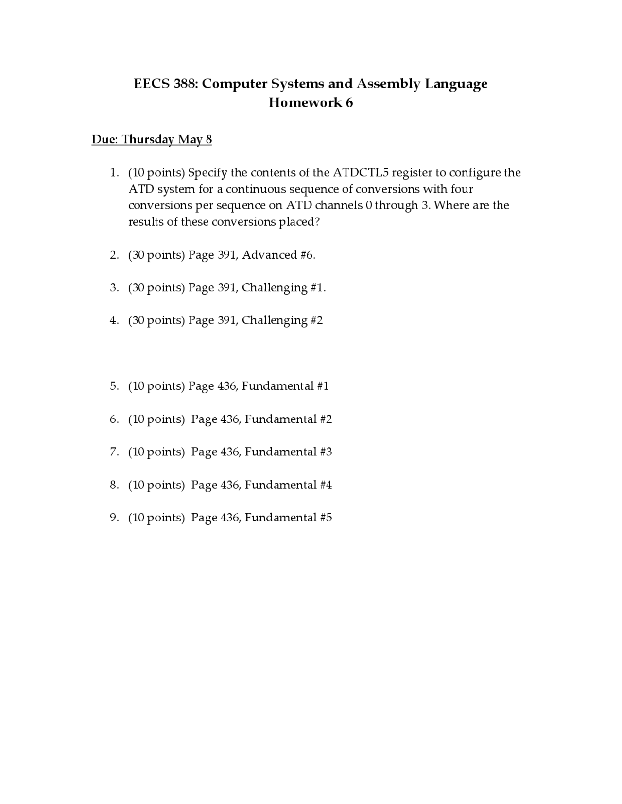 9 Problems On The Fundamentals Of Assembly Language Homework 6 Eecs 388 Docsity