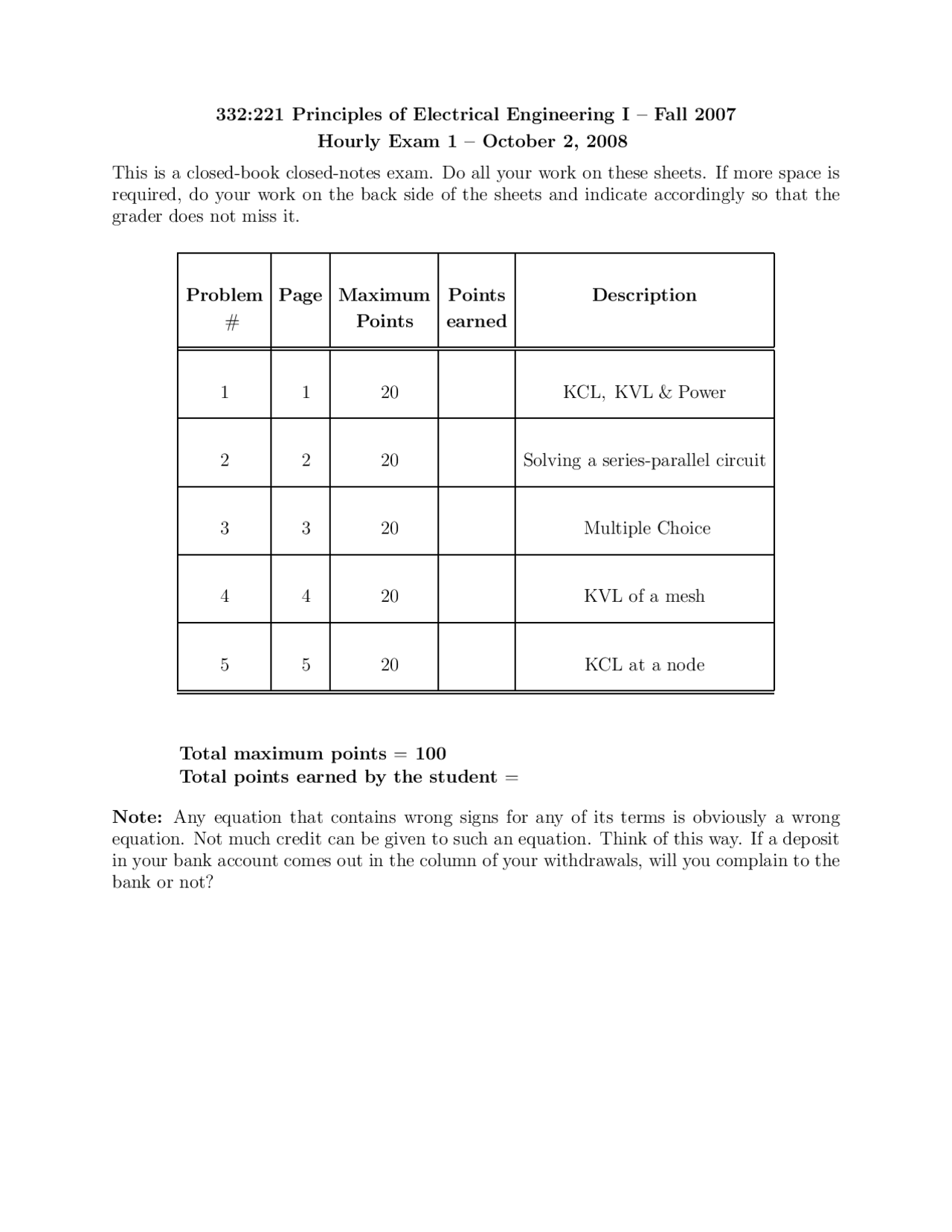 Exam 1 Solutions Principles Of Electrical Engineering I 332 221