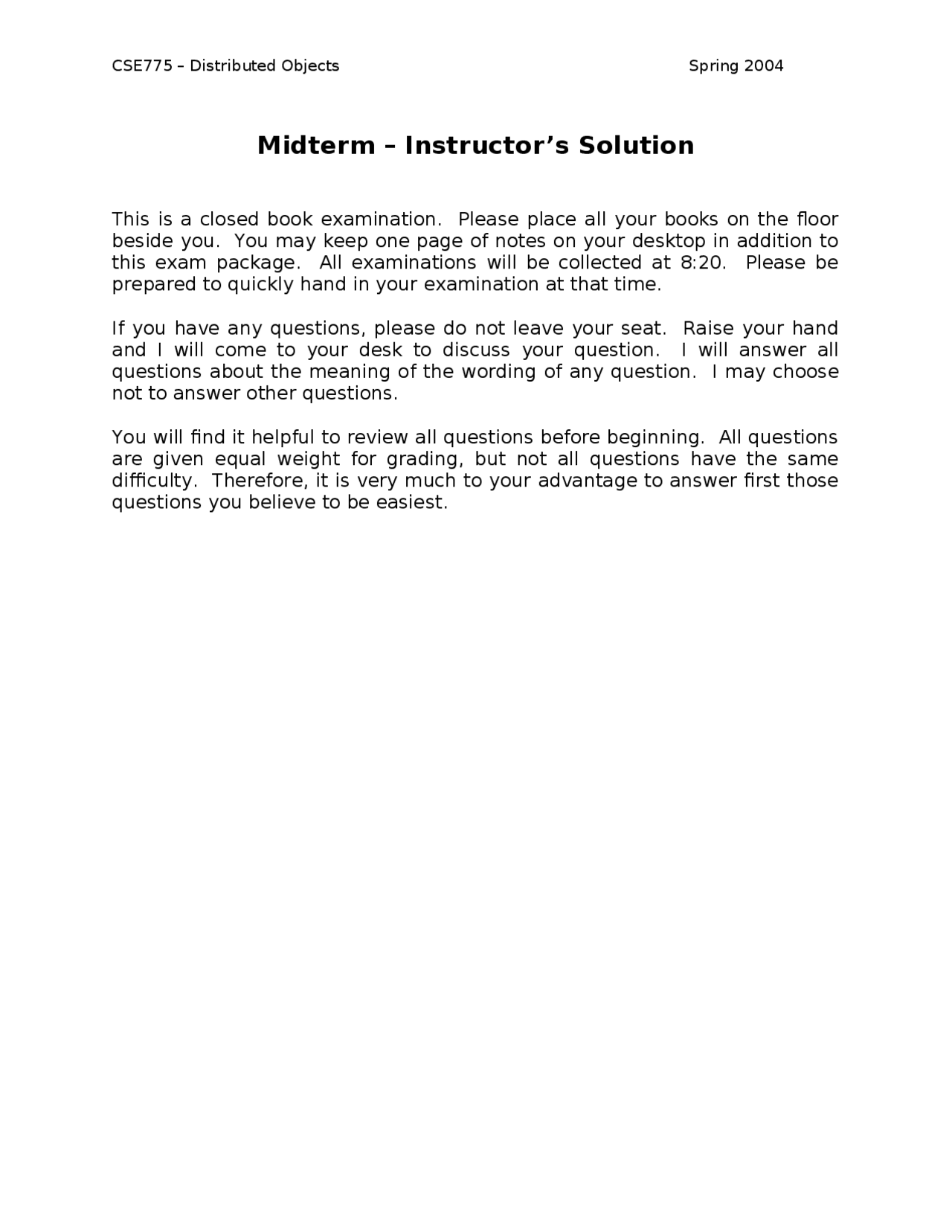 Midterm Instruction Solutions Distributed Objects Cse 775 Docsity 1549