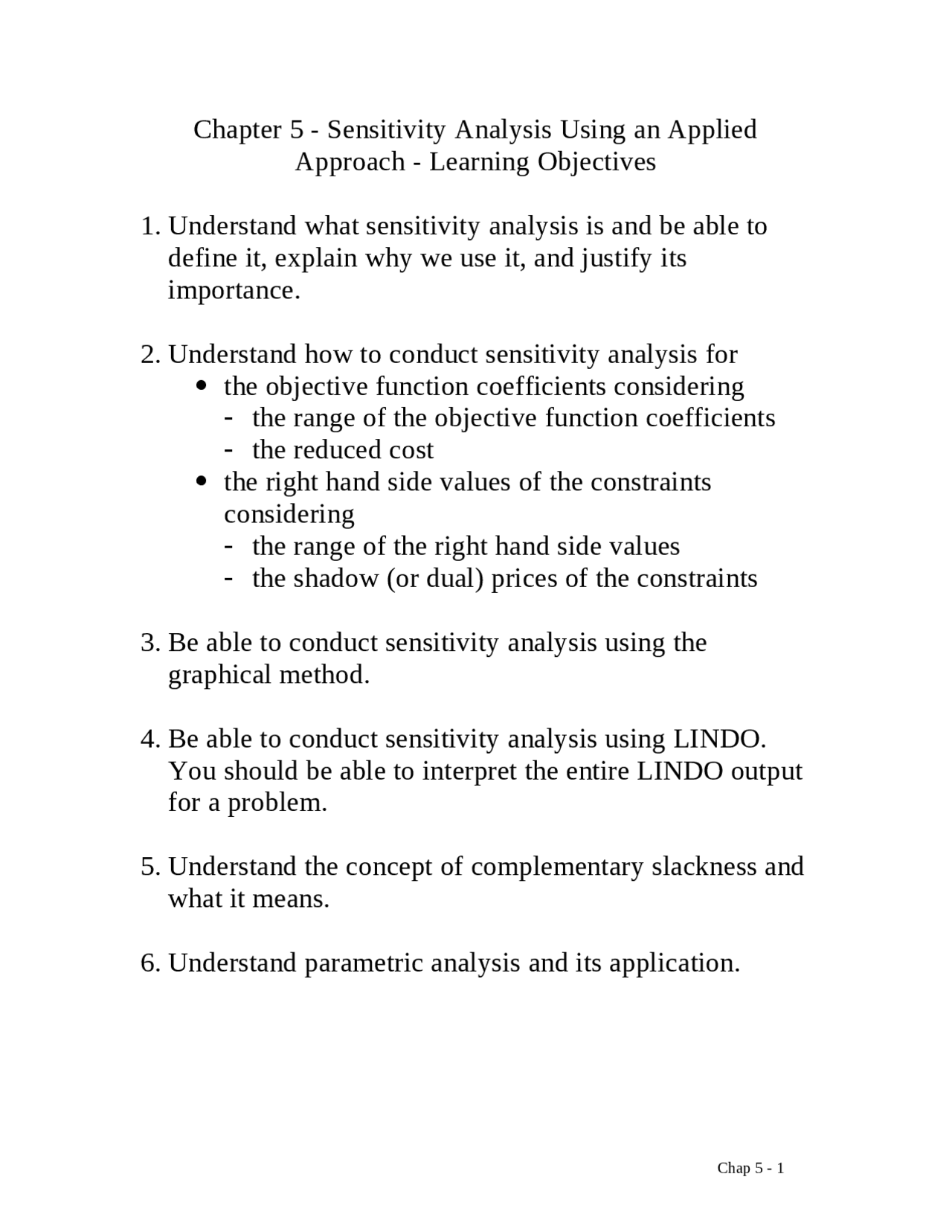 Sensitivity Analysis Using an Applied Approach - Learning Objectives ...