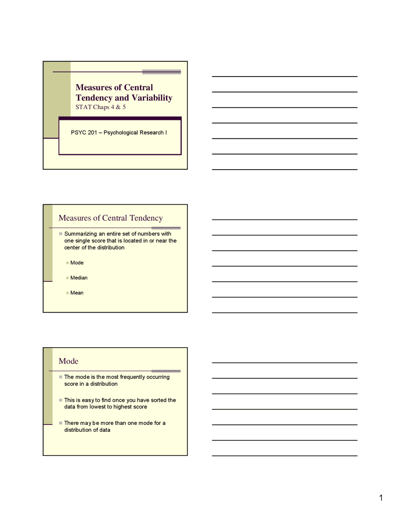 Measures Of Central Tendency And Variability Lecture Slides Psyc