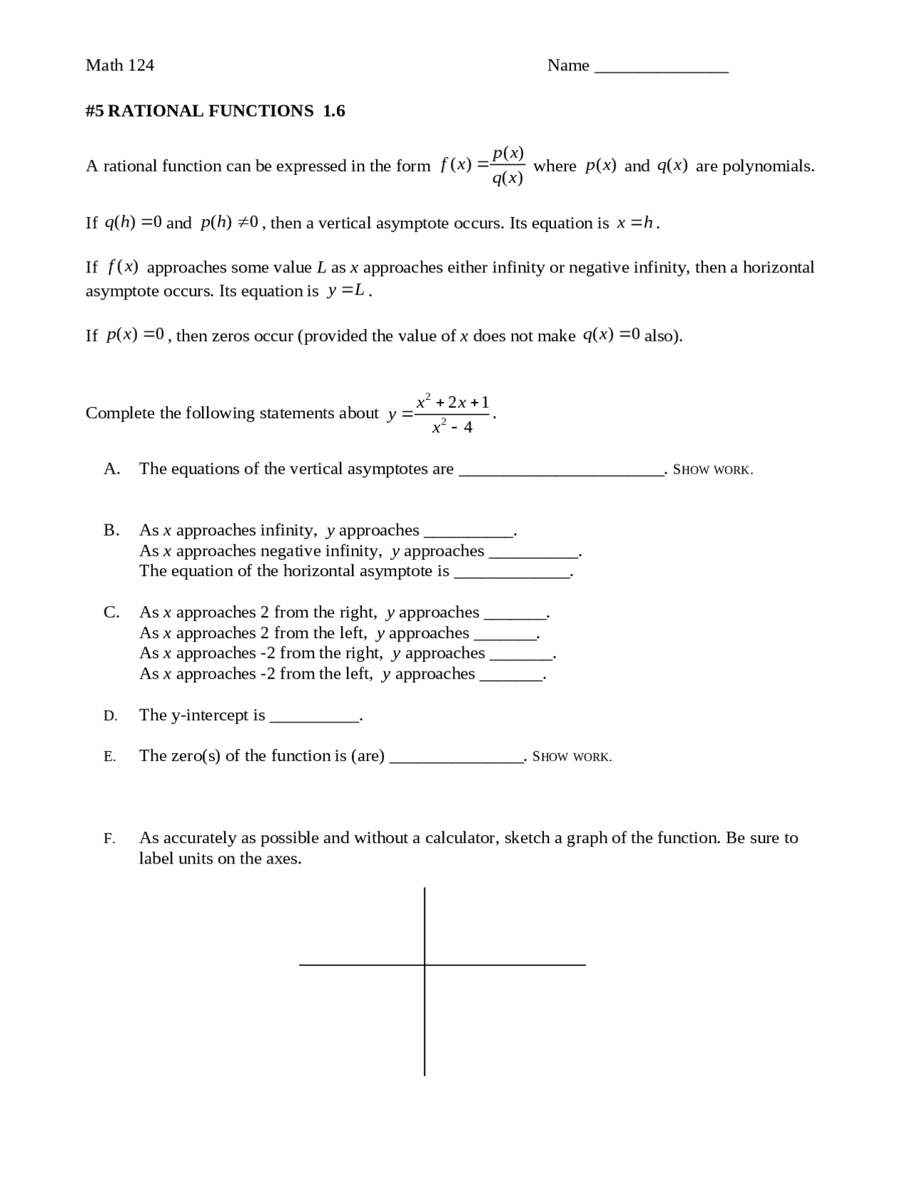 5 Problems On Rational Functions Assignment 5 Math 124 Docsity