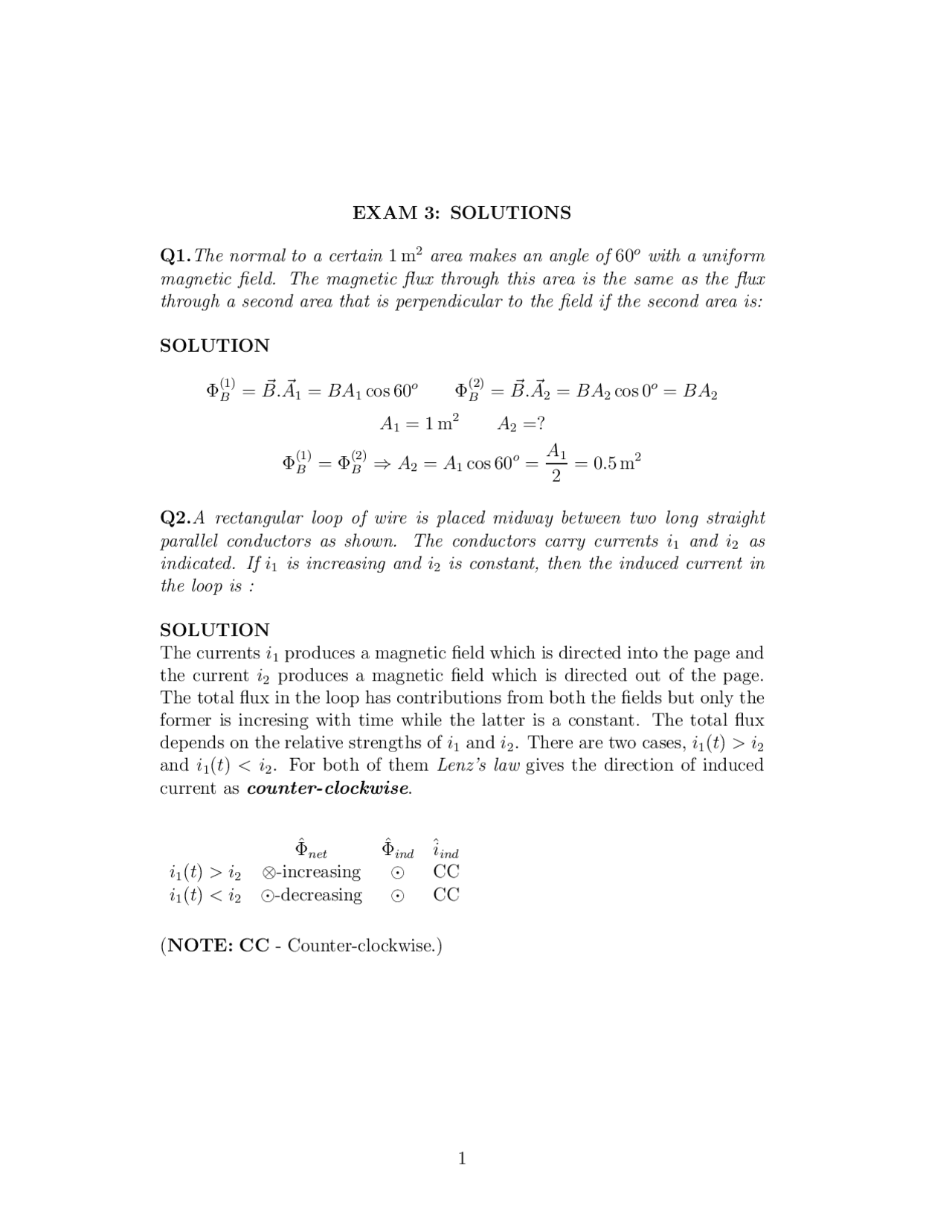 Exam 3 Solutions Physics With Calculus Ii Phy 2049 Docsity